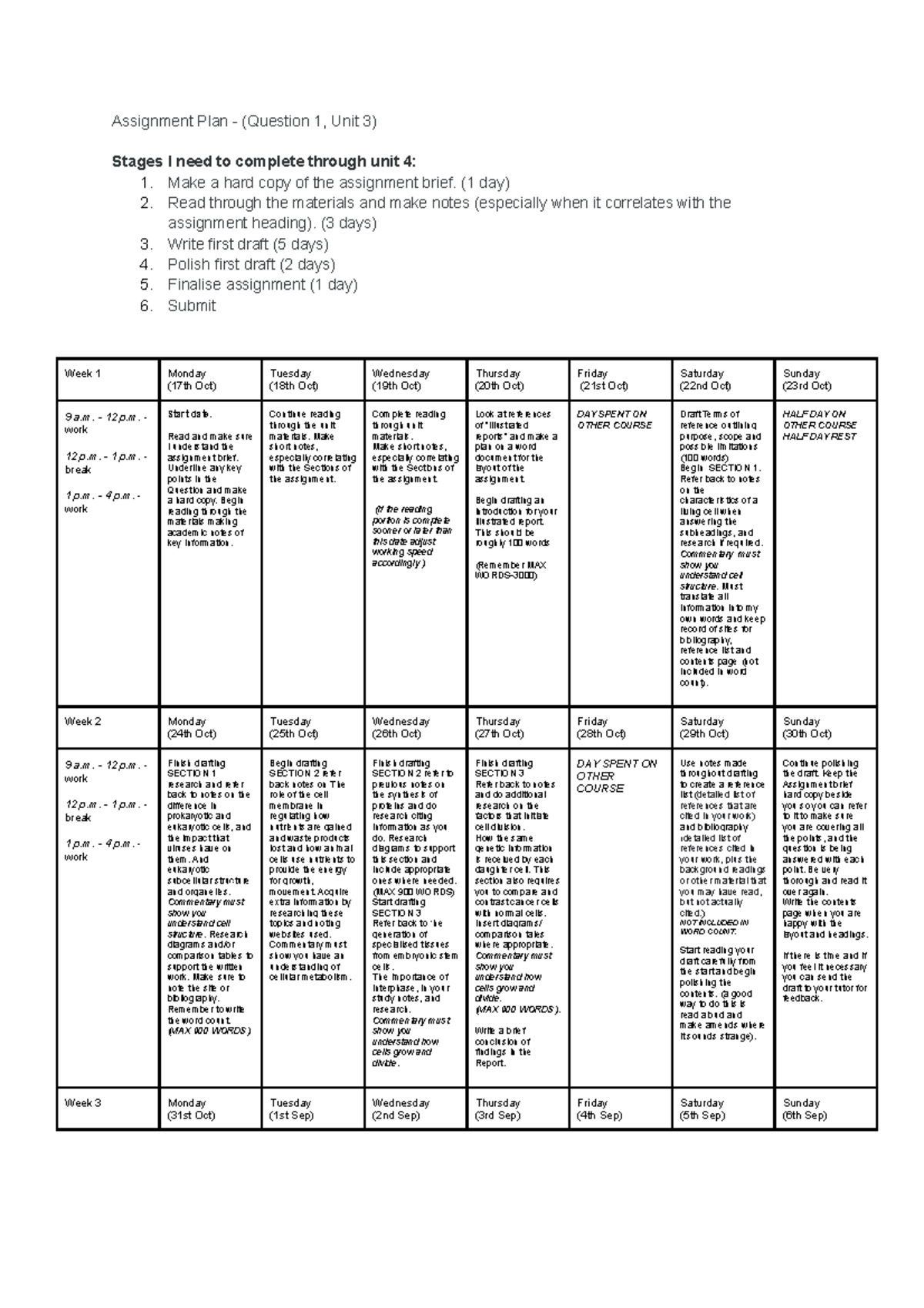 Question 1, Unit 3 - Awaiting moderation - Assignment Plan - (Question ...