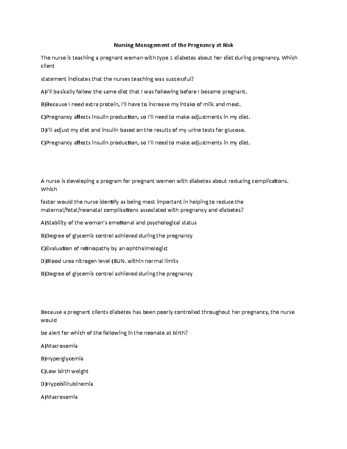 Nursing Management of the Pregnancy at Risk - Which client statement ...