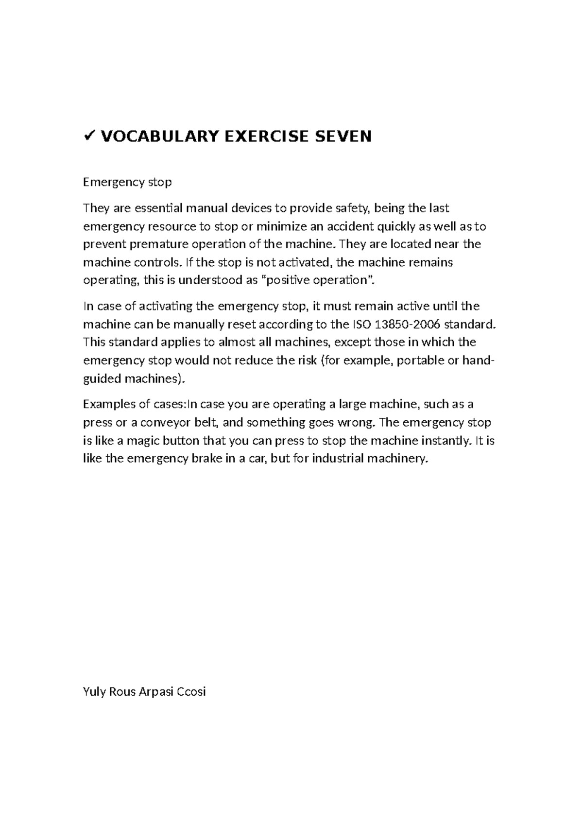 07 vocabulary 10 - ingles - VOCABULARY EXERCISE SEVEN Emergency stop ...