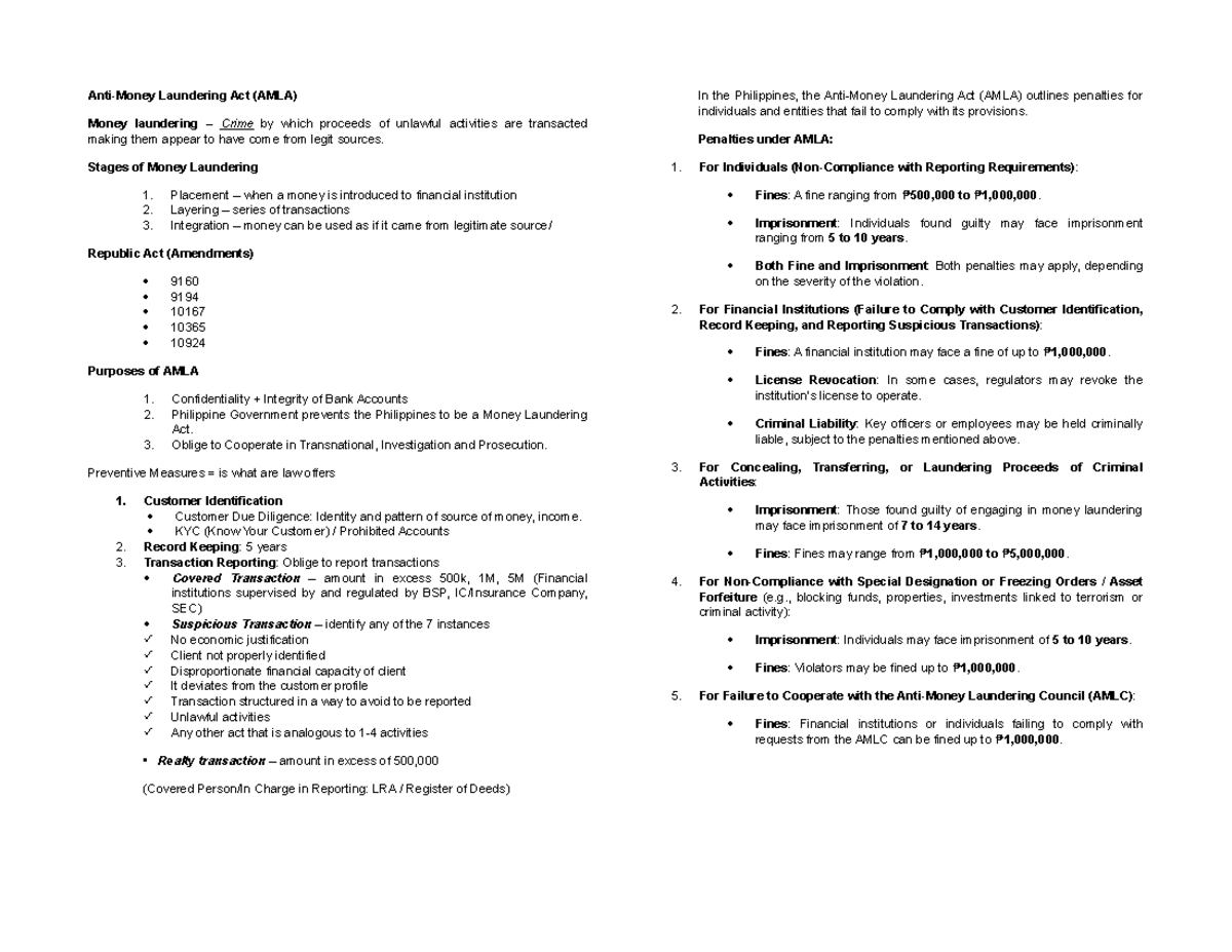AMLA Handouts v3 - Summary of AMLA Discussion - Anti-Money Laundering ...