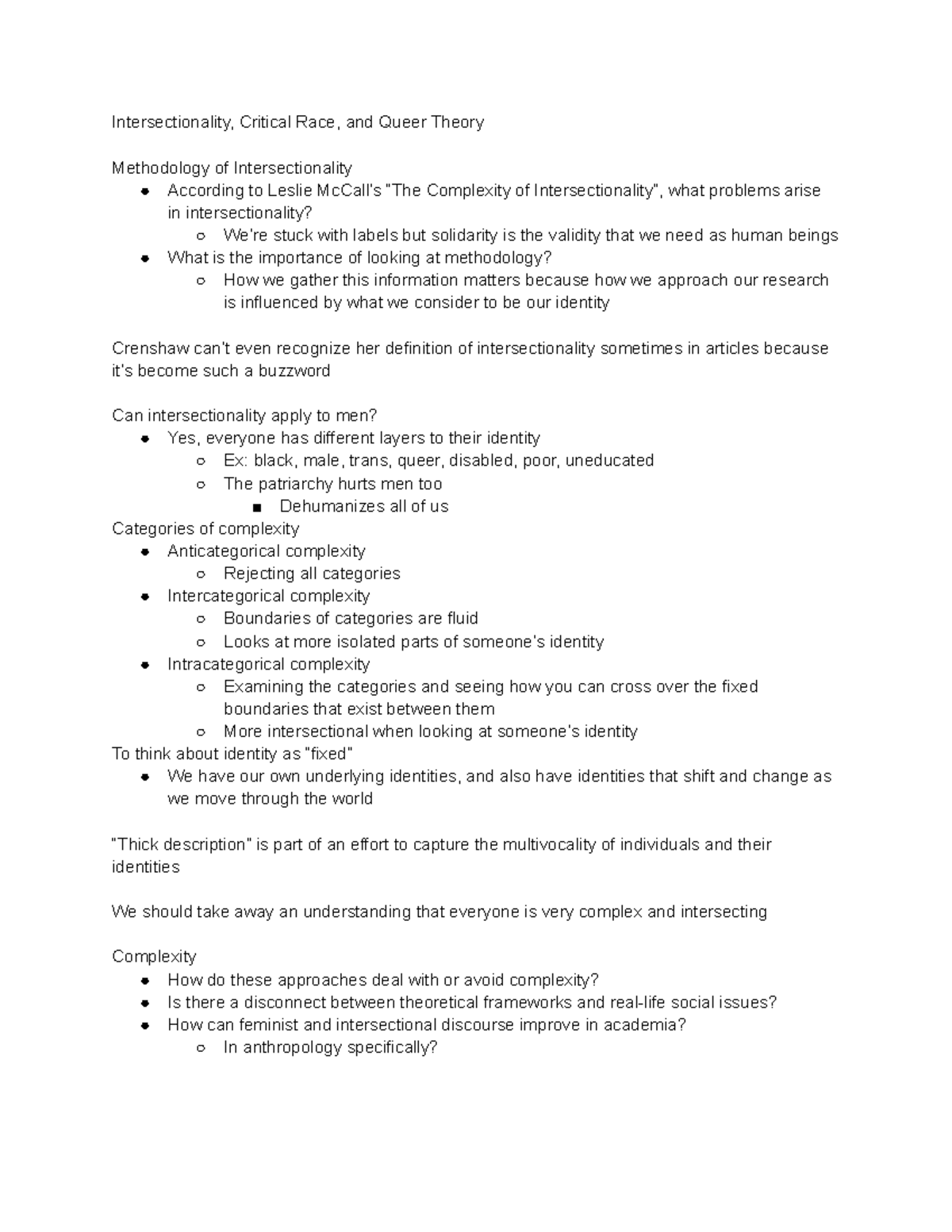 ANT 340 Notes 4 - Intersectionality, Critical Race, and Queer Theory ...