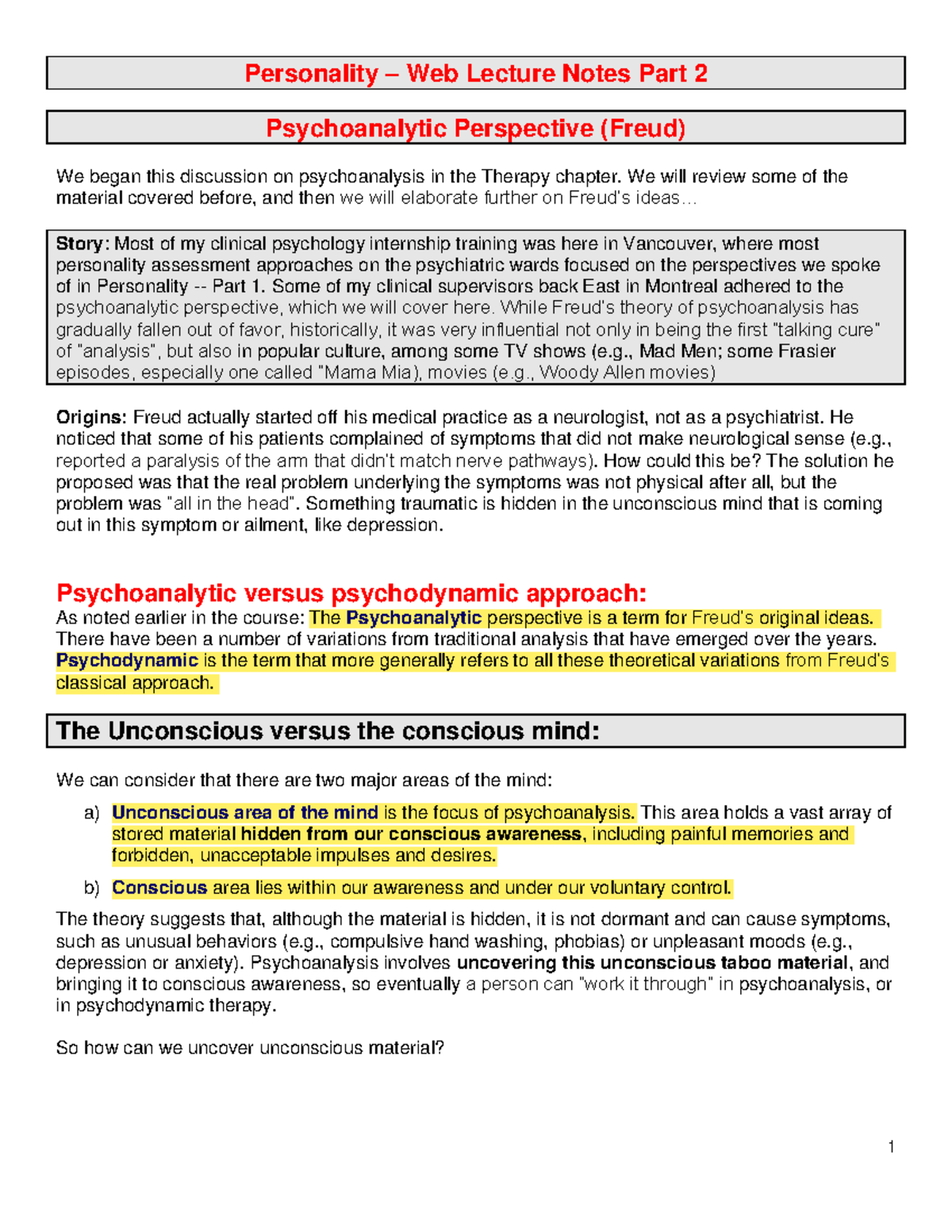 Personality Part 2 - Lecture notes 1 - Personality – Web Lecture Notes ...