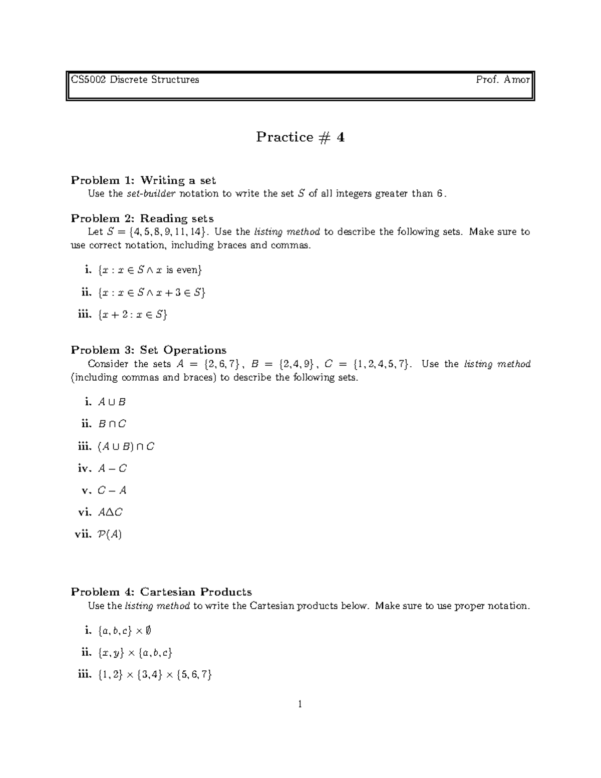 Prac04 - Practice problems 4 - CS5002 Discrete Structures Prof. Amor ...