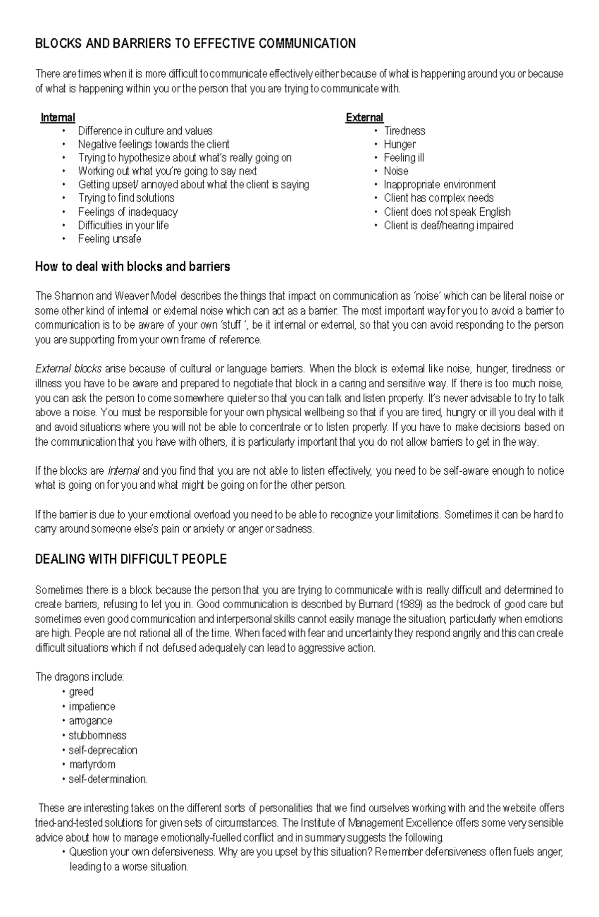 Blocks AND Barriers TO Effective Communication - BLOCKS AND BARRIERS TO ...