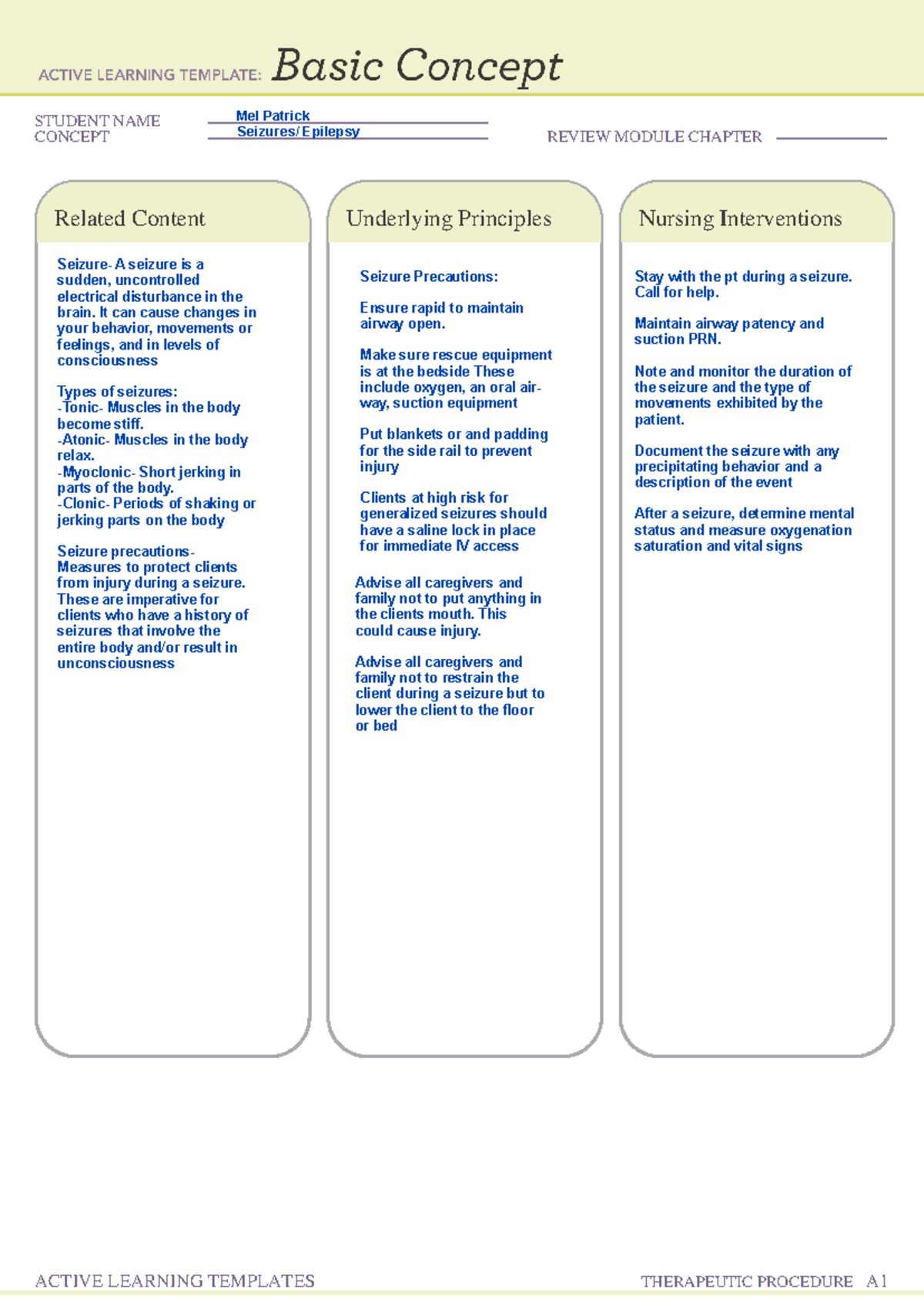 ATI - Template - Seizures - NSG4060 - STUDENT NAME CONCEPT REVIEW ...