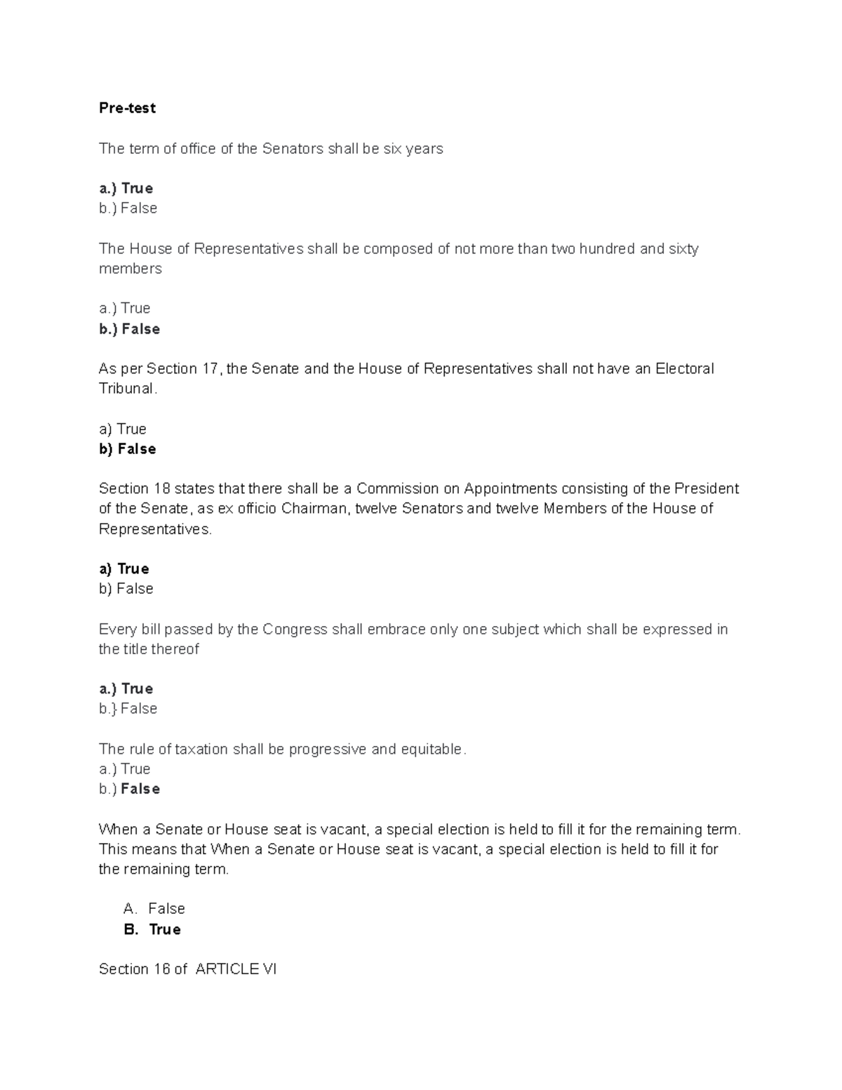 [CGP] Group 8 Pre-test - notes - Pre-test The term of office of the ...