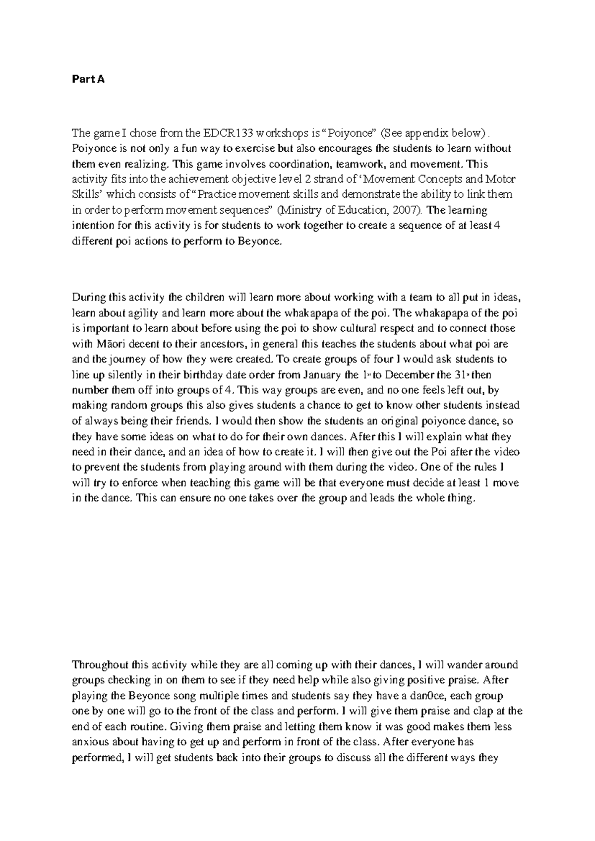 PE Essay - Part A The game I chose from the EDCR133 workshops is ...