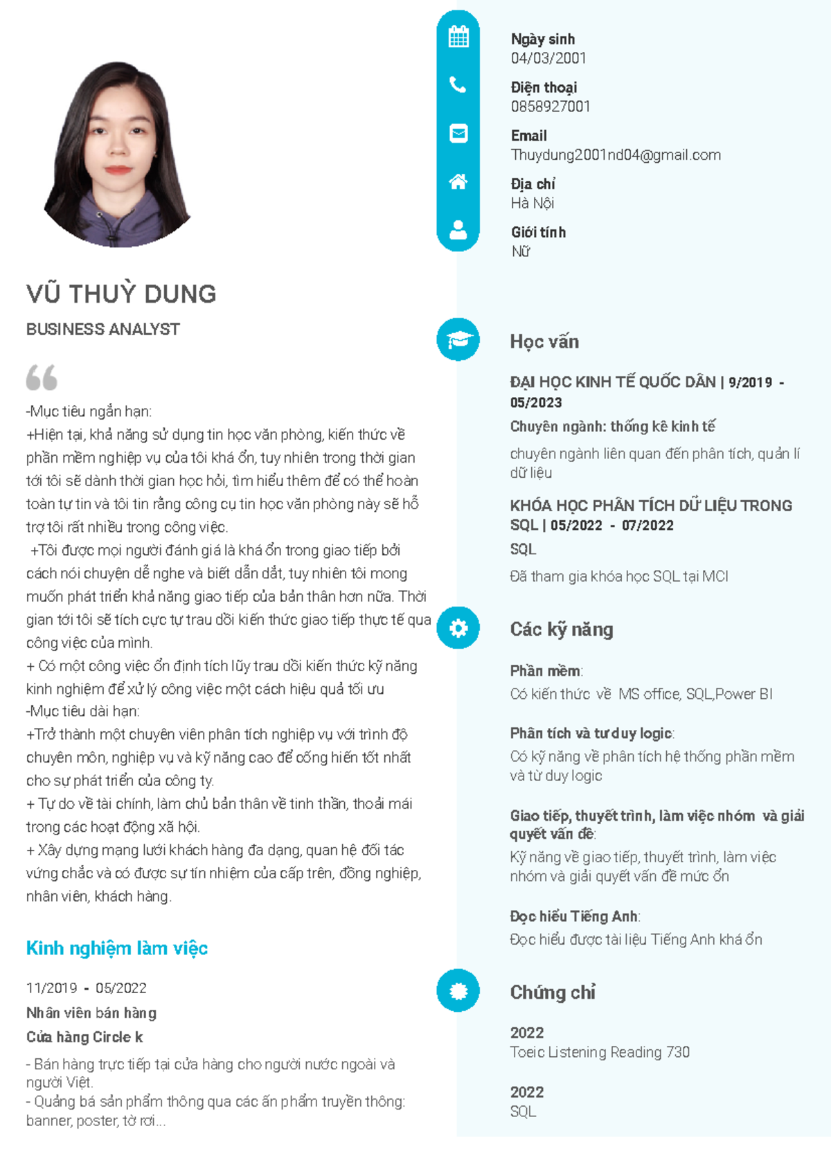 Vu Thuy Dung - mô tả -Mục tiêu ngắn hạn: +Hiện tại, khả năng sử dụng tin học văn phòng, kiến ...