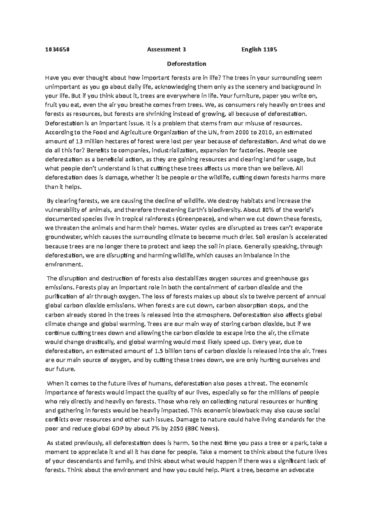 1034650 Assessment 3 English 1105 based on English homework on ...