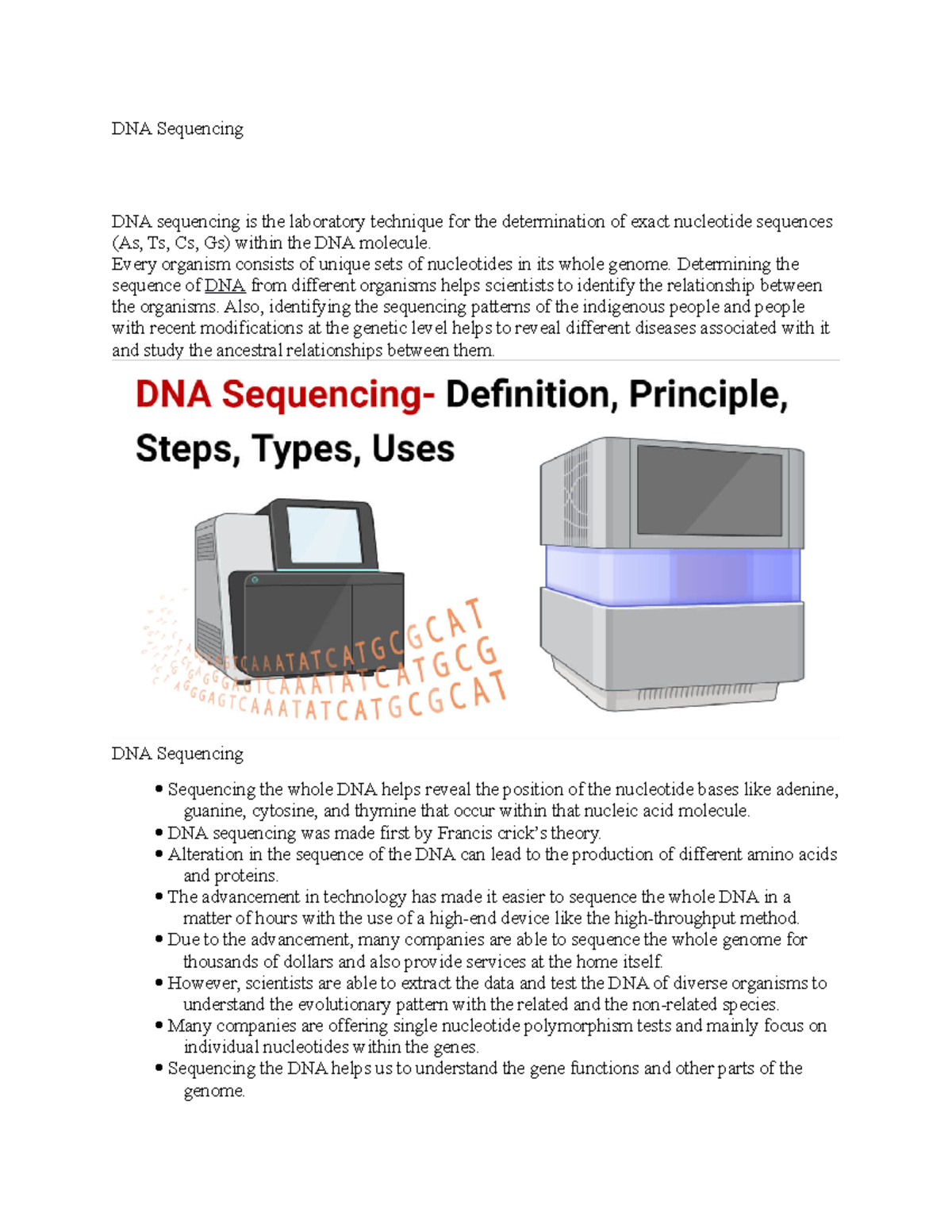 DNA Sequencing - notes - DNA Sequencing DNA sequencing is the ...