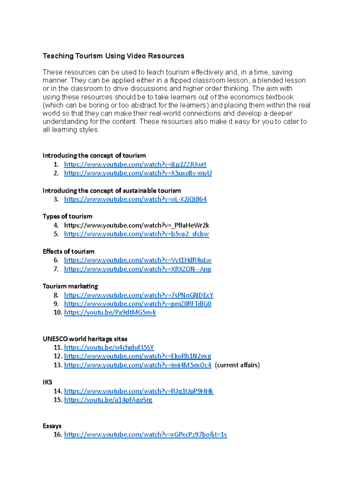 Teaching Tourism Using Video Resources - They can be applied either in ...