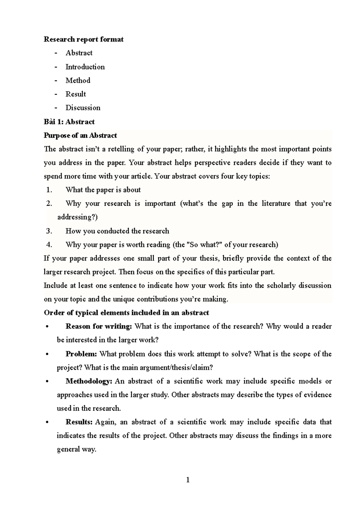 Writing 3 - Hghdtkc - Research report format - Abstract - Introduction ...