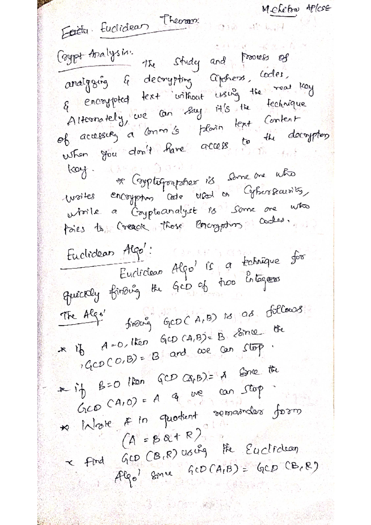 Euclidean extended Euclidean cnt - Cryptography and Network Security ...