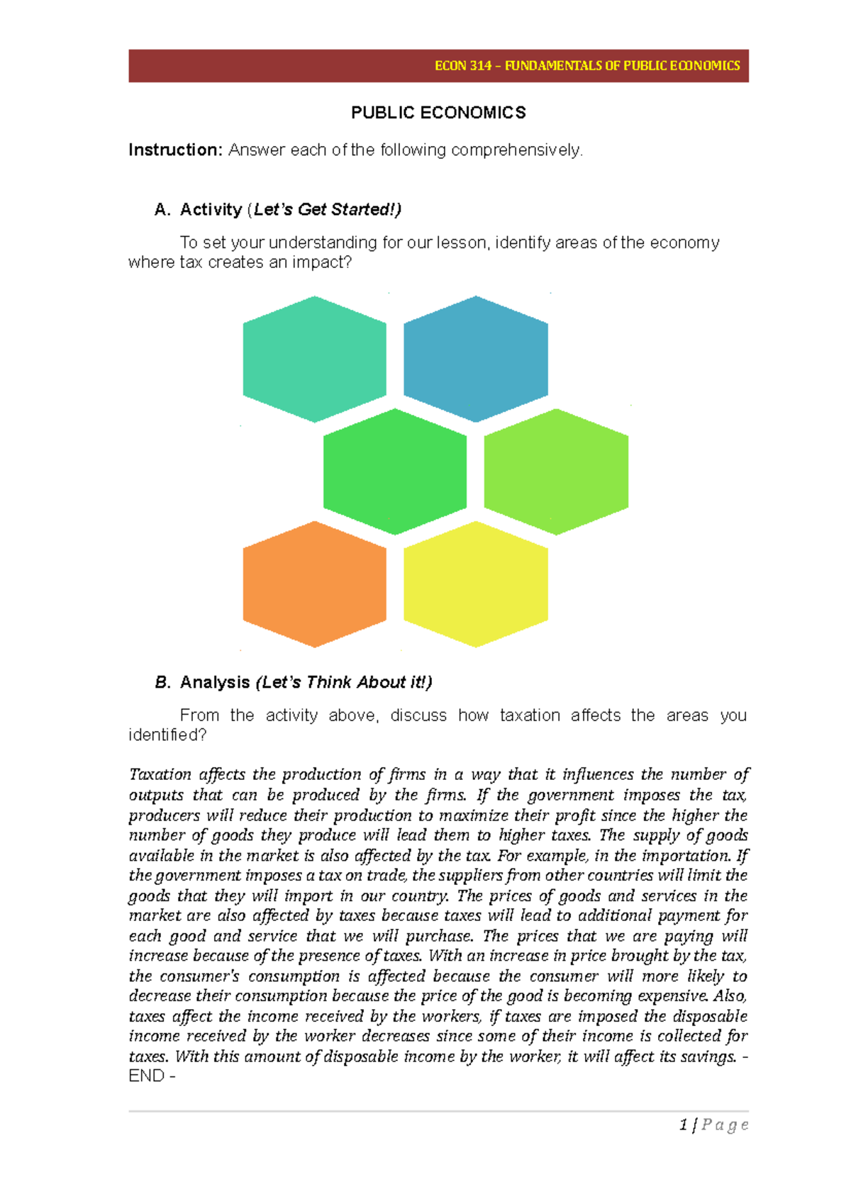 Public Economics Government Taxes - ECON 314 – FUNDAMENTALS OF PUBLIC ...