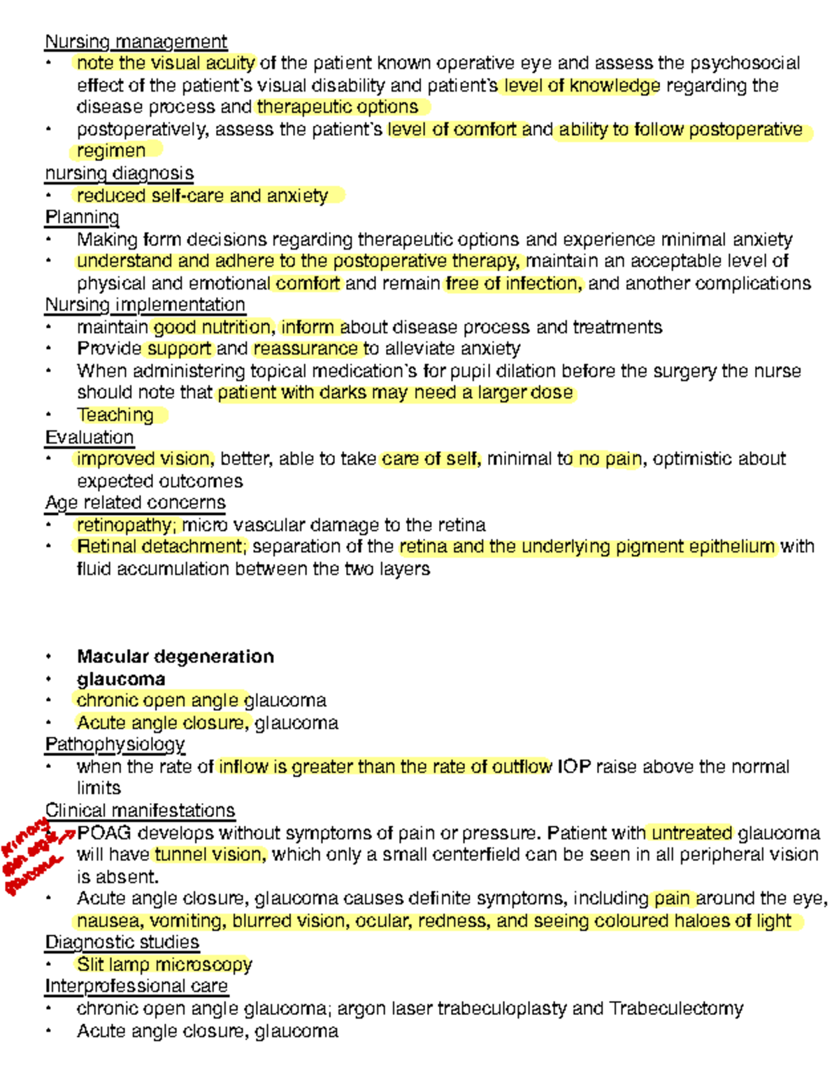 Module 2 - MSK & Eyes - Nursing management • note the visual acuity of ...