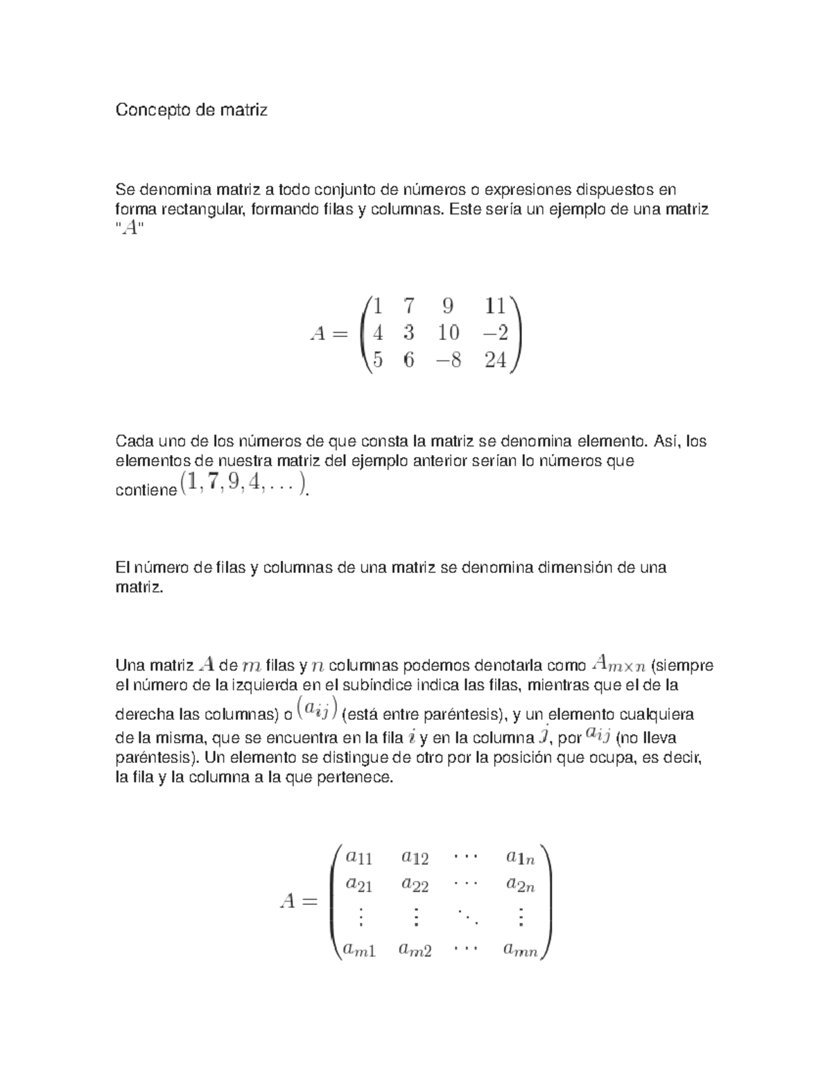 Teoría matlab Pia - Concepto de matriz Se denomina matriz a todo ...