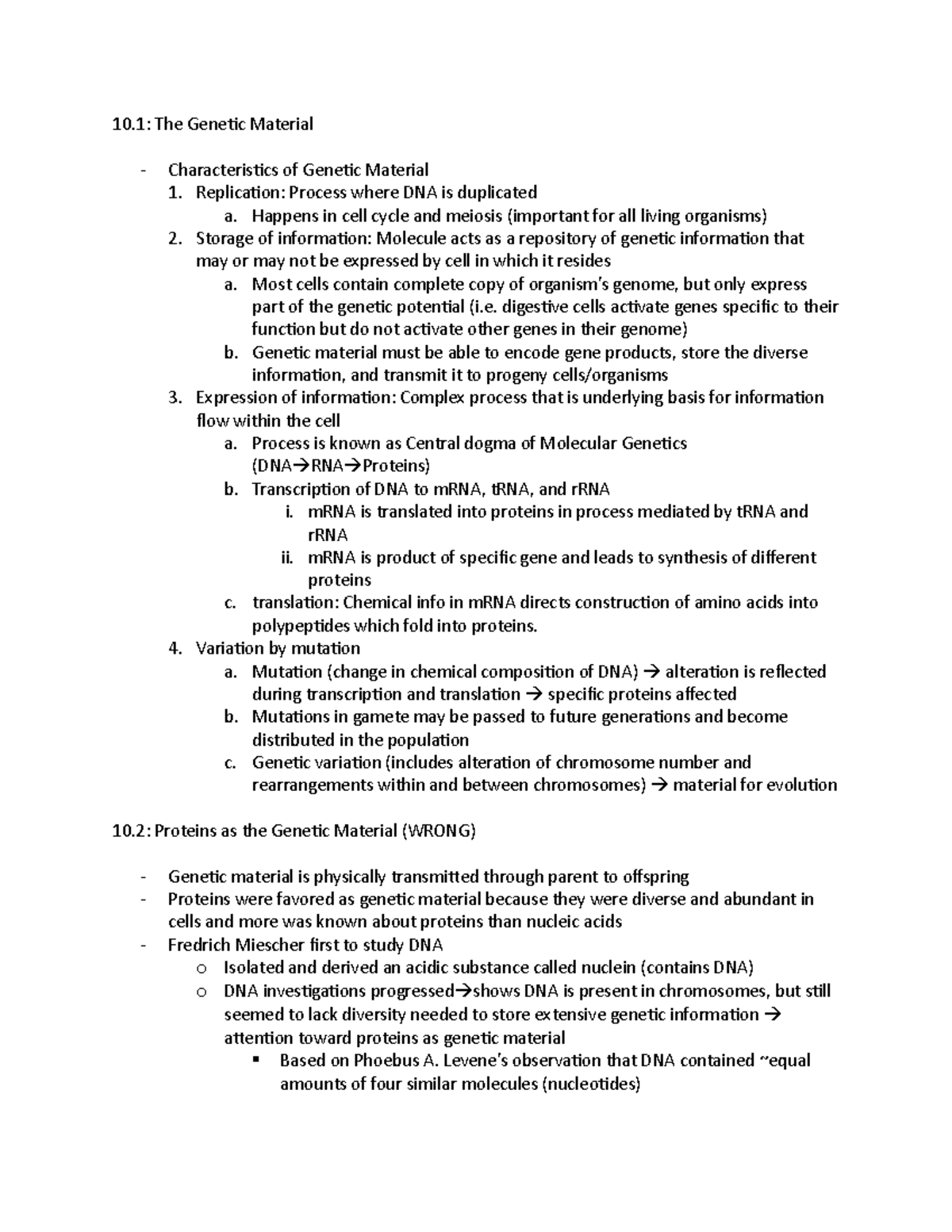 Chapter 10 - 10: The Genetic Material Characteristics of Genetic ...