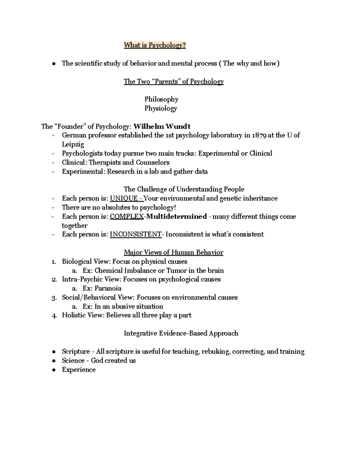 Psych Unit 1 - What is Psychology? The scientific study of behavior and ...