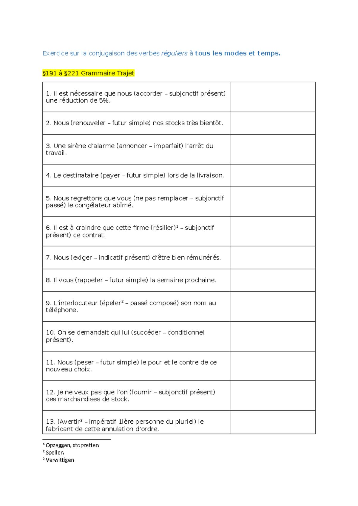 02 Ex conjug verbes reguliers tous les temps - Exercice sur la ...