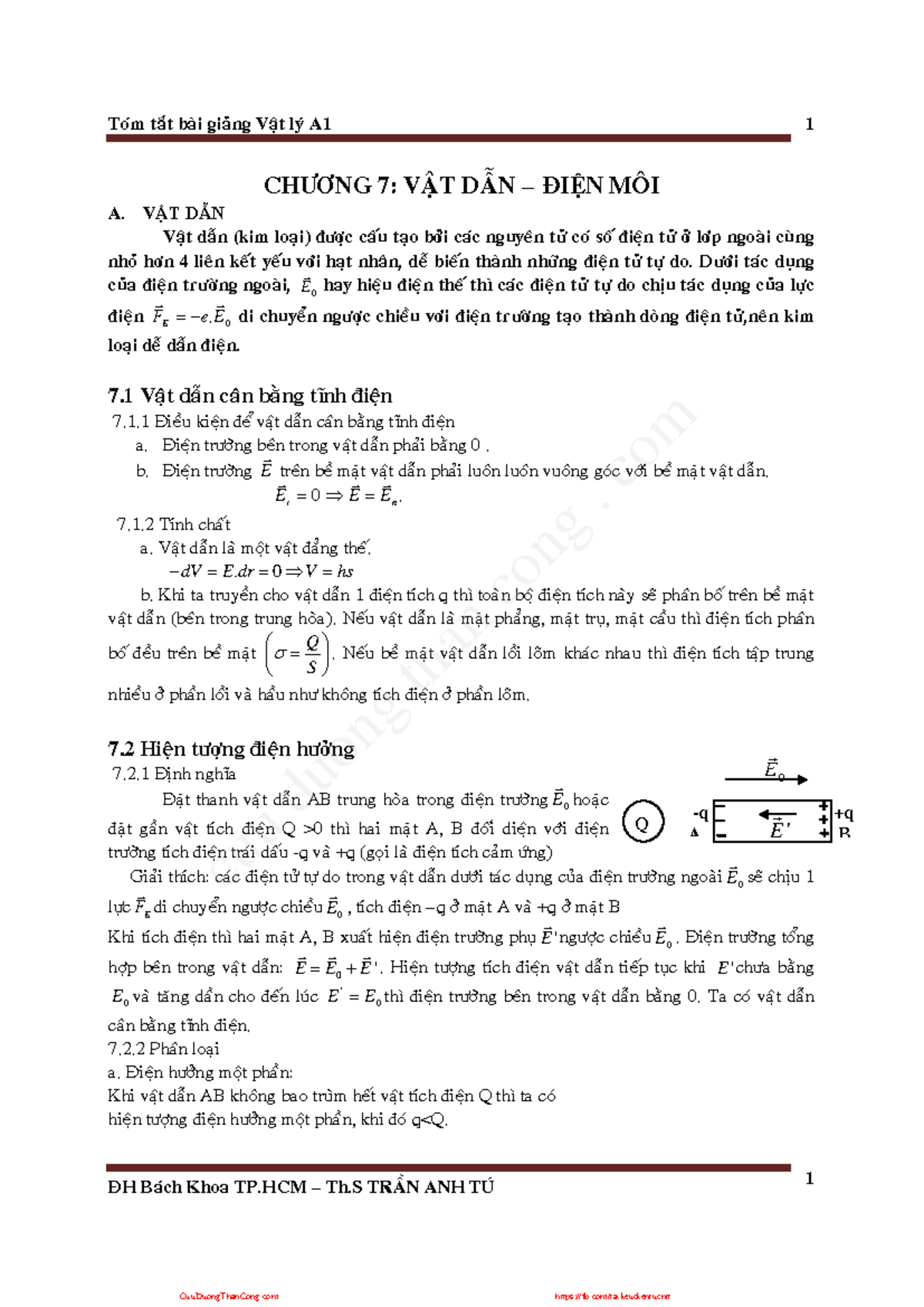 Vat-ly-2 tran-anh-tu chuong-7-vat-dan-dien-moi - ÑH Baùch Khoa TP – Th TRAÀN ANH TUÙ 1 CHÖÔNG 7 ...