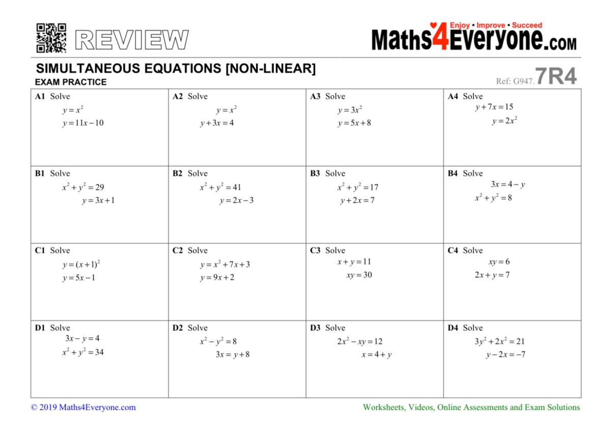 Simultaneous equations non linear review questions - Studocu