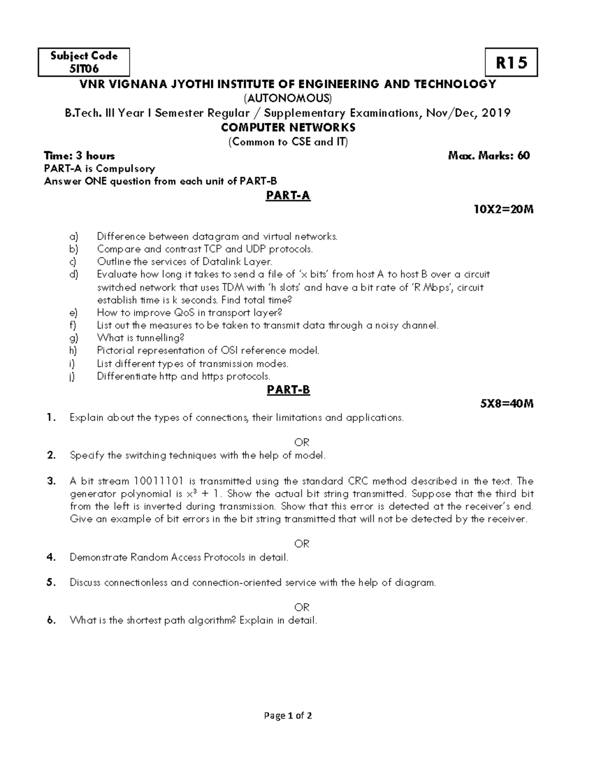 CN-previous paper - Page 1 of 2 Subject Code 5 IT 06 R1 5 VNR VIGNANA ...
