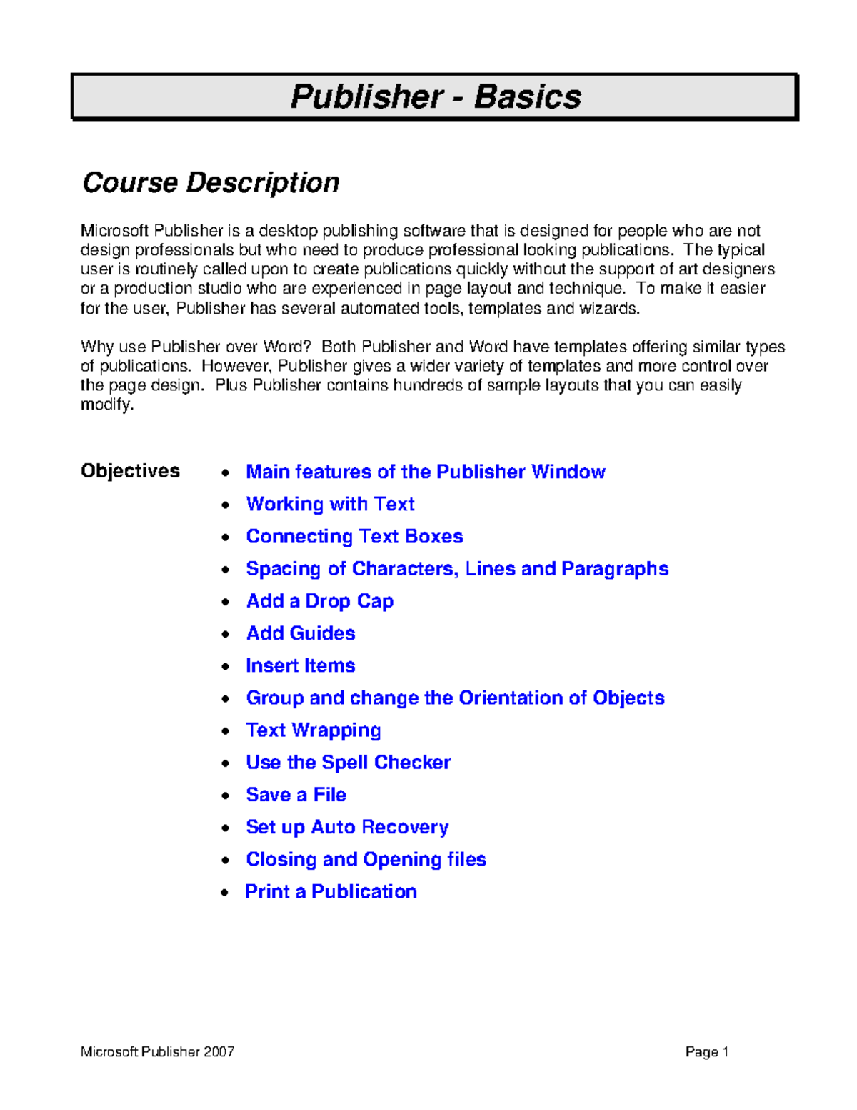 Publisher-Introduction-2007 - Microsoft Publisher 2007 Page 1 Publisher ...