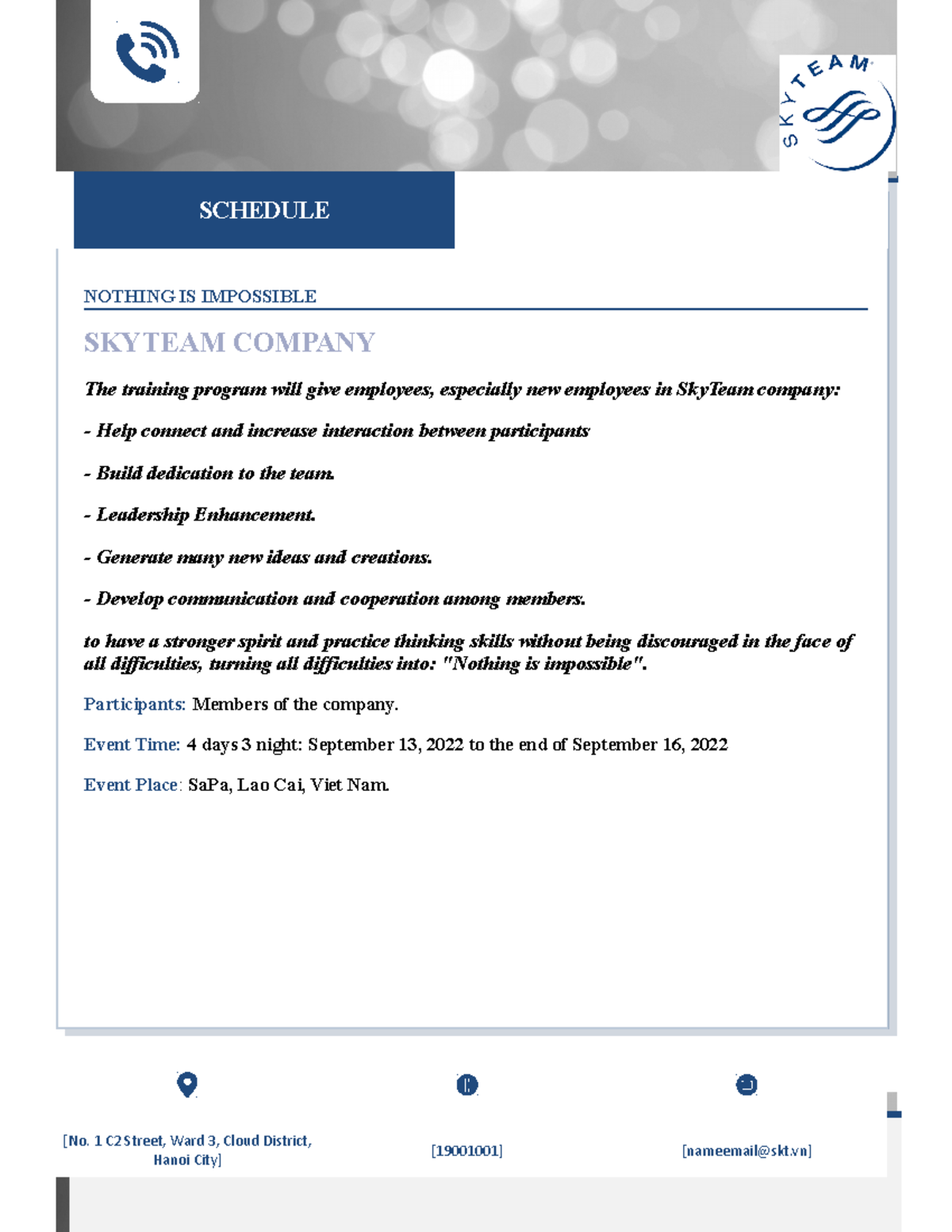Agenda building - fsafds - SCHEDULE NOTHING IS IMPOSSIBLE SKYTEAM ...