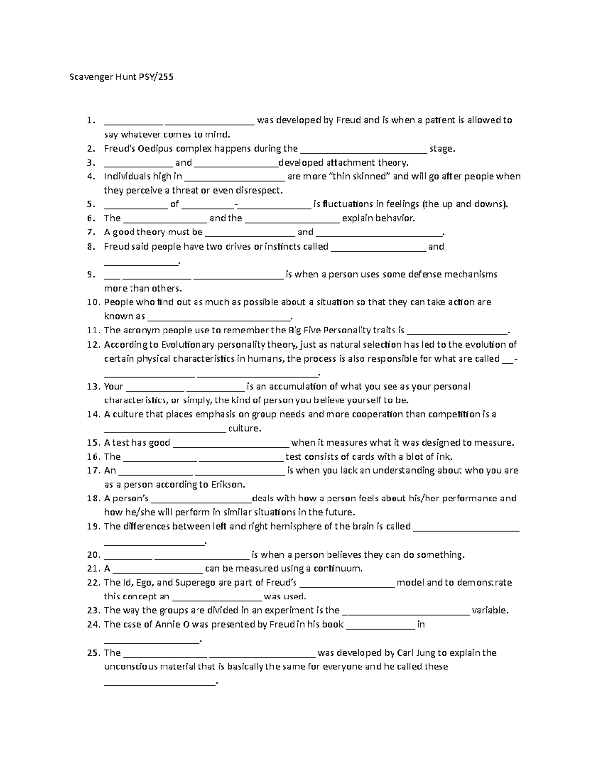 Scavenger Hunt PSY 260 - Scavenger Hunt PSY ...