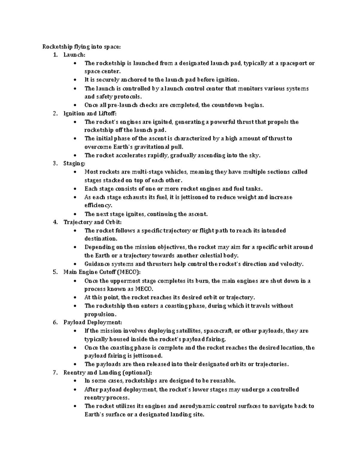 Rocketship flying into space - Launch: - The rocketship is launched ...