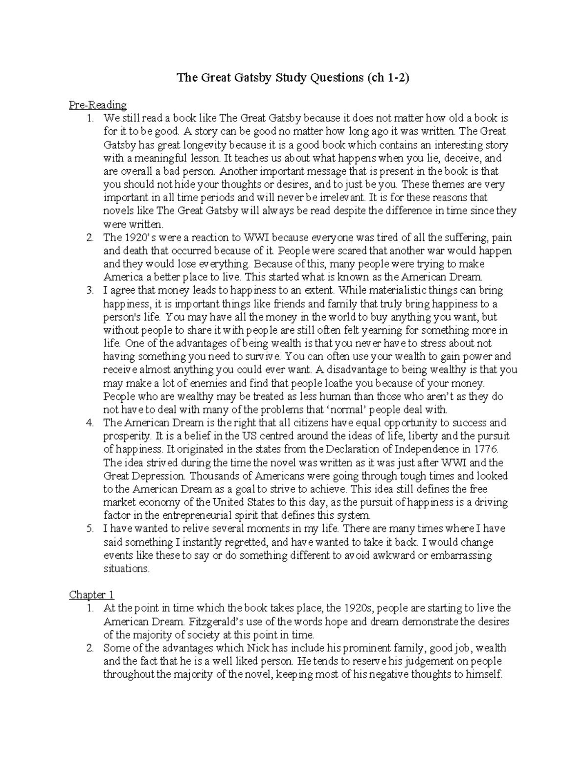 The Great Gatsby Study Questions - We still read a book like The Great ...