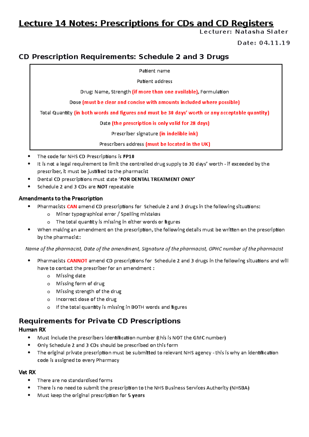 Lecture 14 Notes - Prescriptions for CDs and CD Registers - Lecture 14 ...