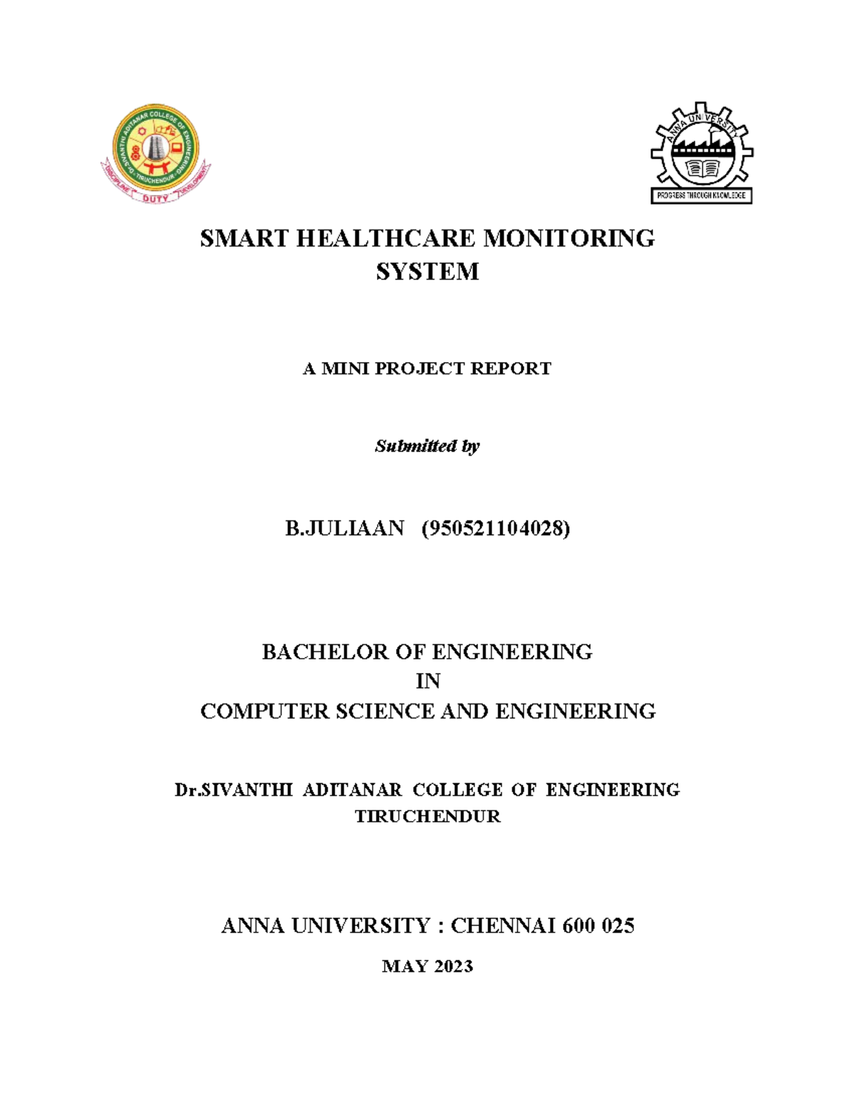 IOT Report report - SMART HEALTHCARE MONITORING SYSTEM A MINI PROJECT ...