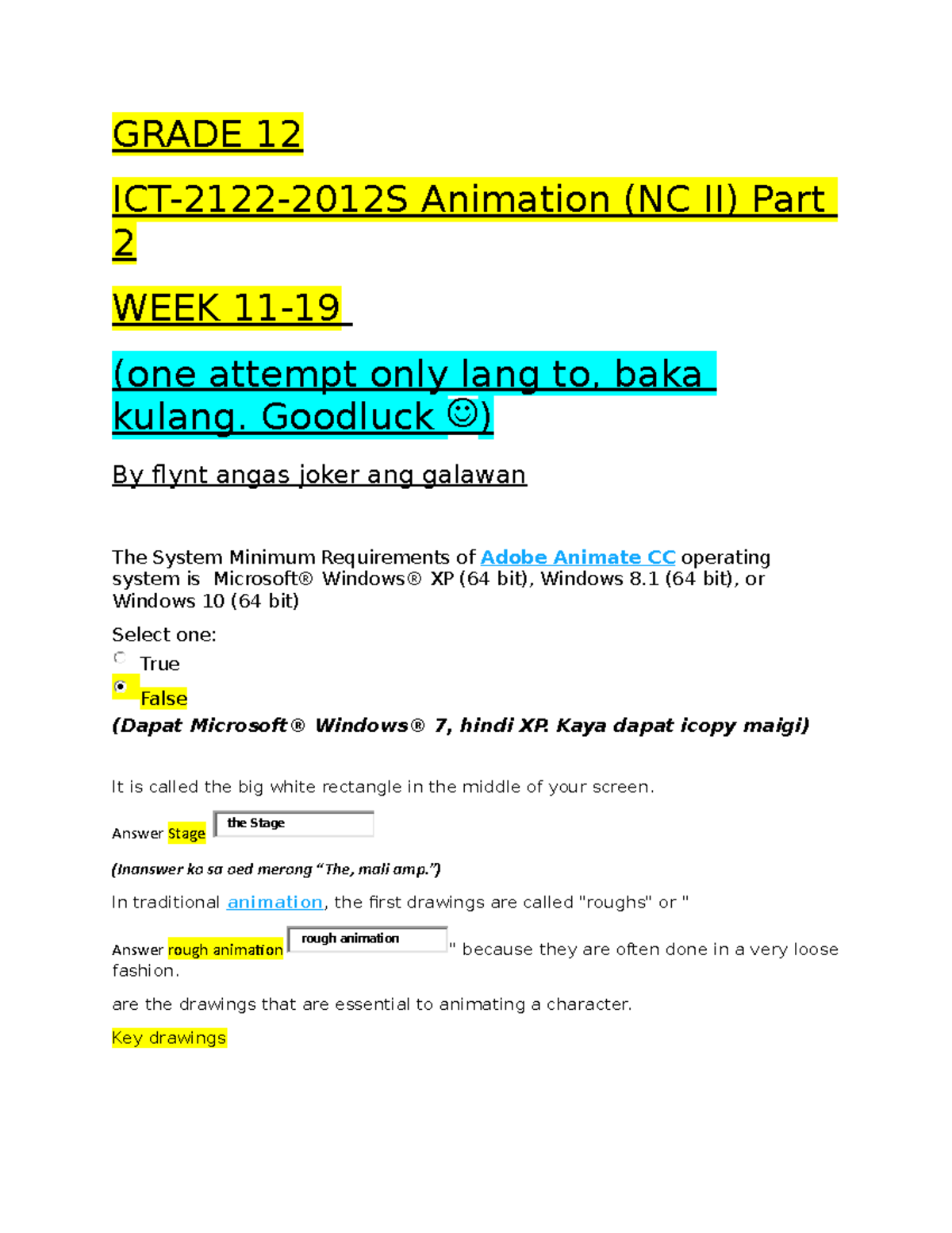 Grade 12 ICT-2122-2012 S Animation (NC II) Part 2 WEEK 11-19 - GRADE 12 ...