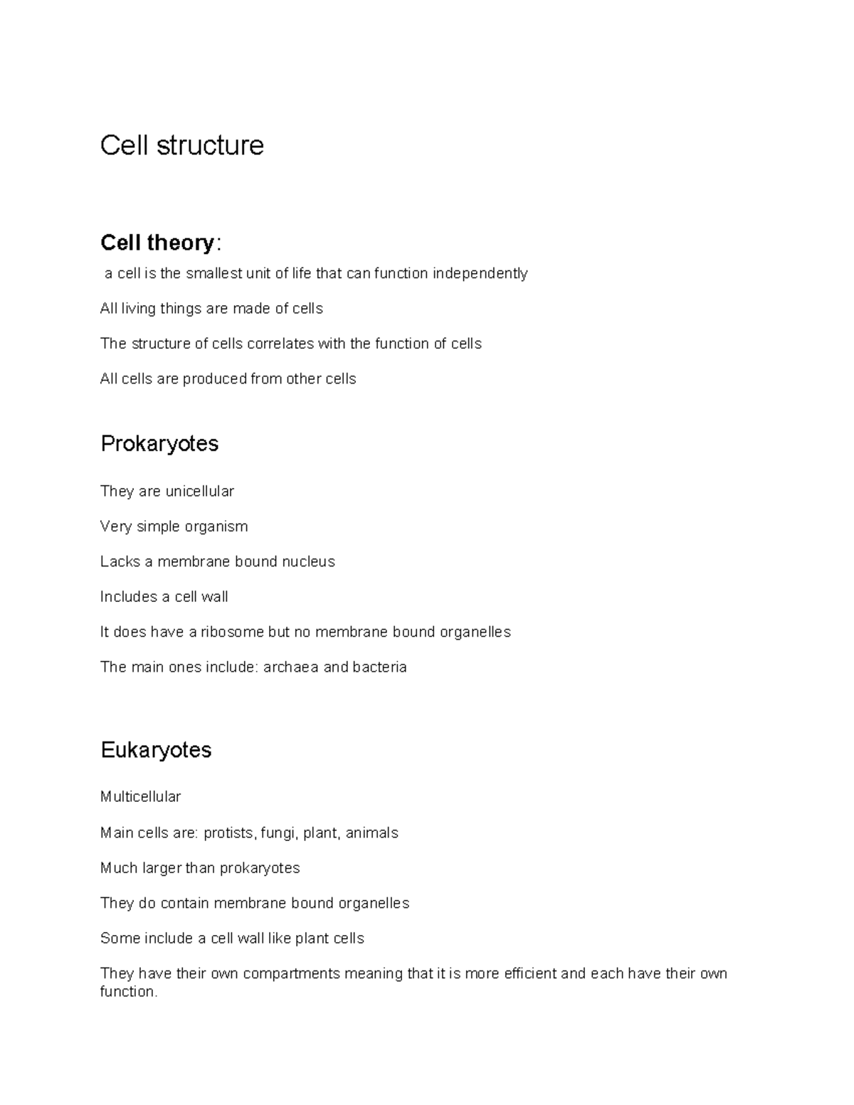 Cell Biology - final exam notes - Cell structure Cell theory: a cell is ...