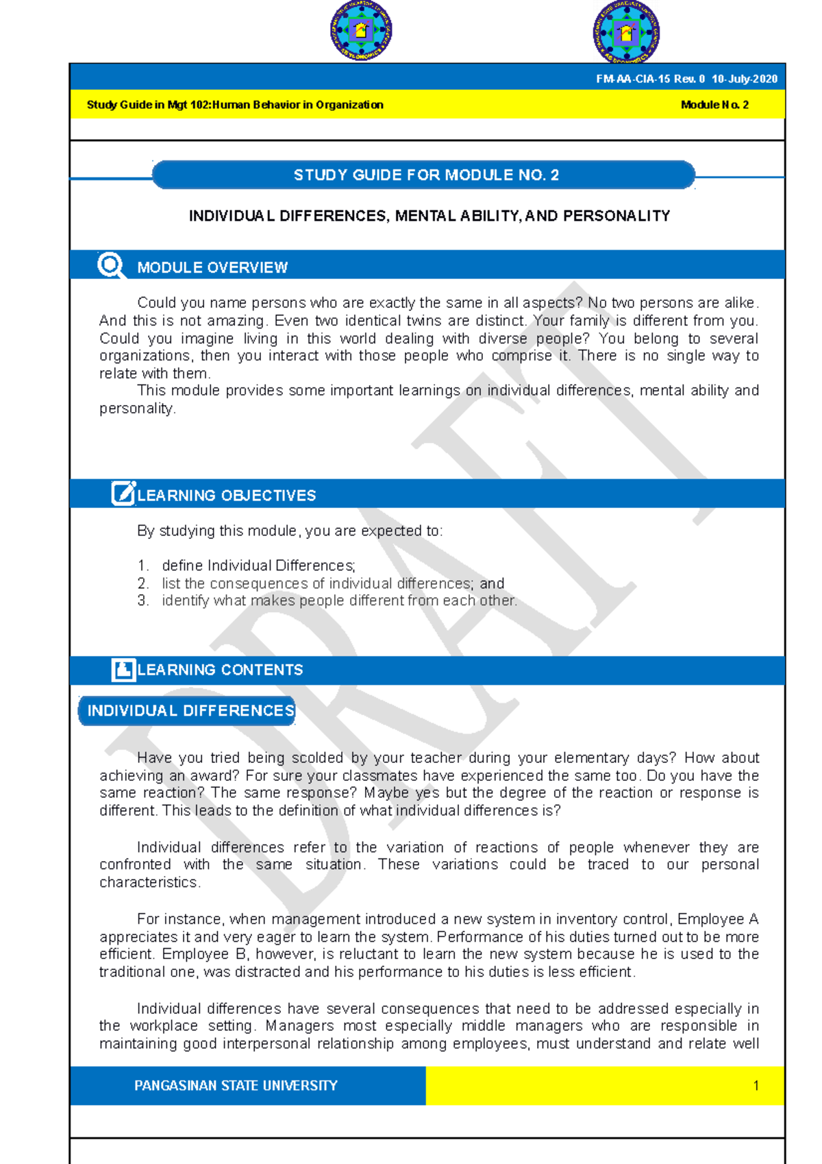 Module 2 Draft - Lecture notes 2 - Business Administration - PangSU ...