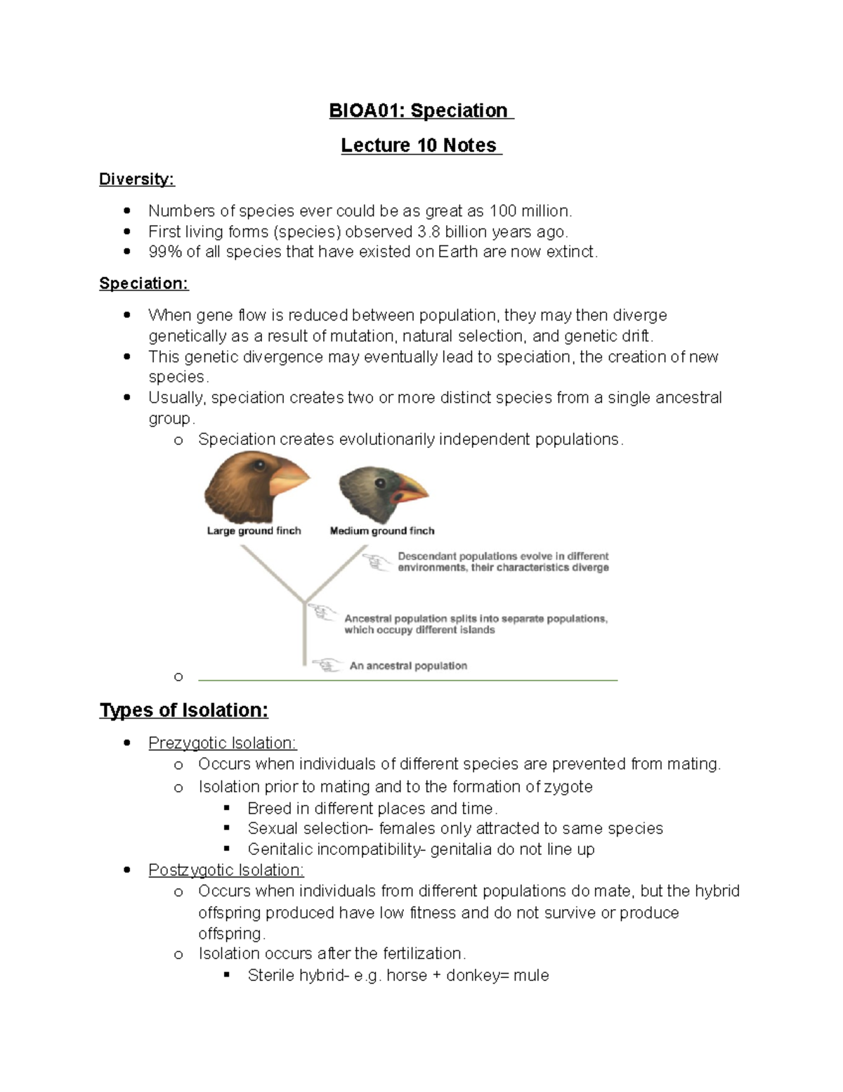 Bio Lecture 10 Notes - Dr. Scott Macvlor - BIOA01: Speciation Lecture ...