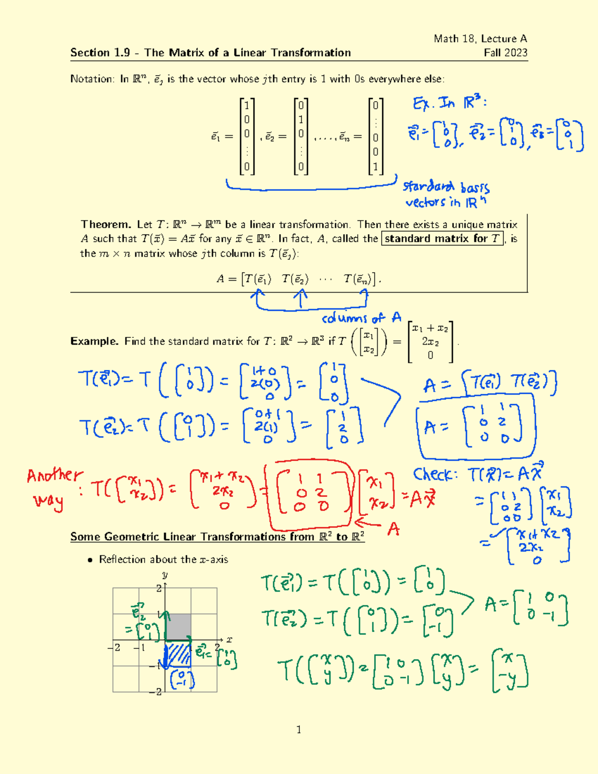 Section 1 - notes - Section 1 - The Matrix of a Linear Transformation ...