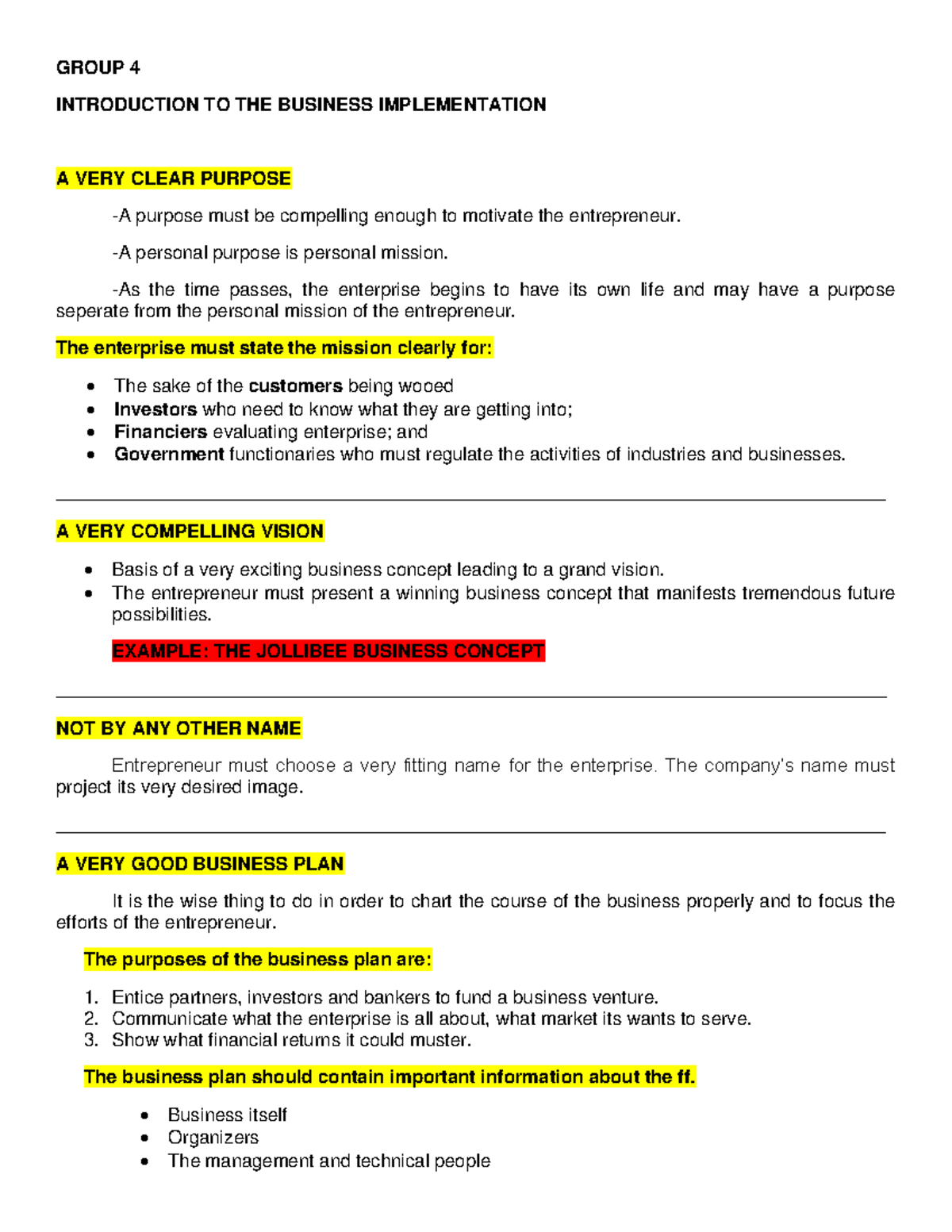 Business Implementation Research - GROUP 4 INTRODUCTION TO THE BUSINESS ...