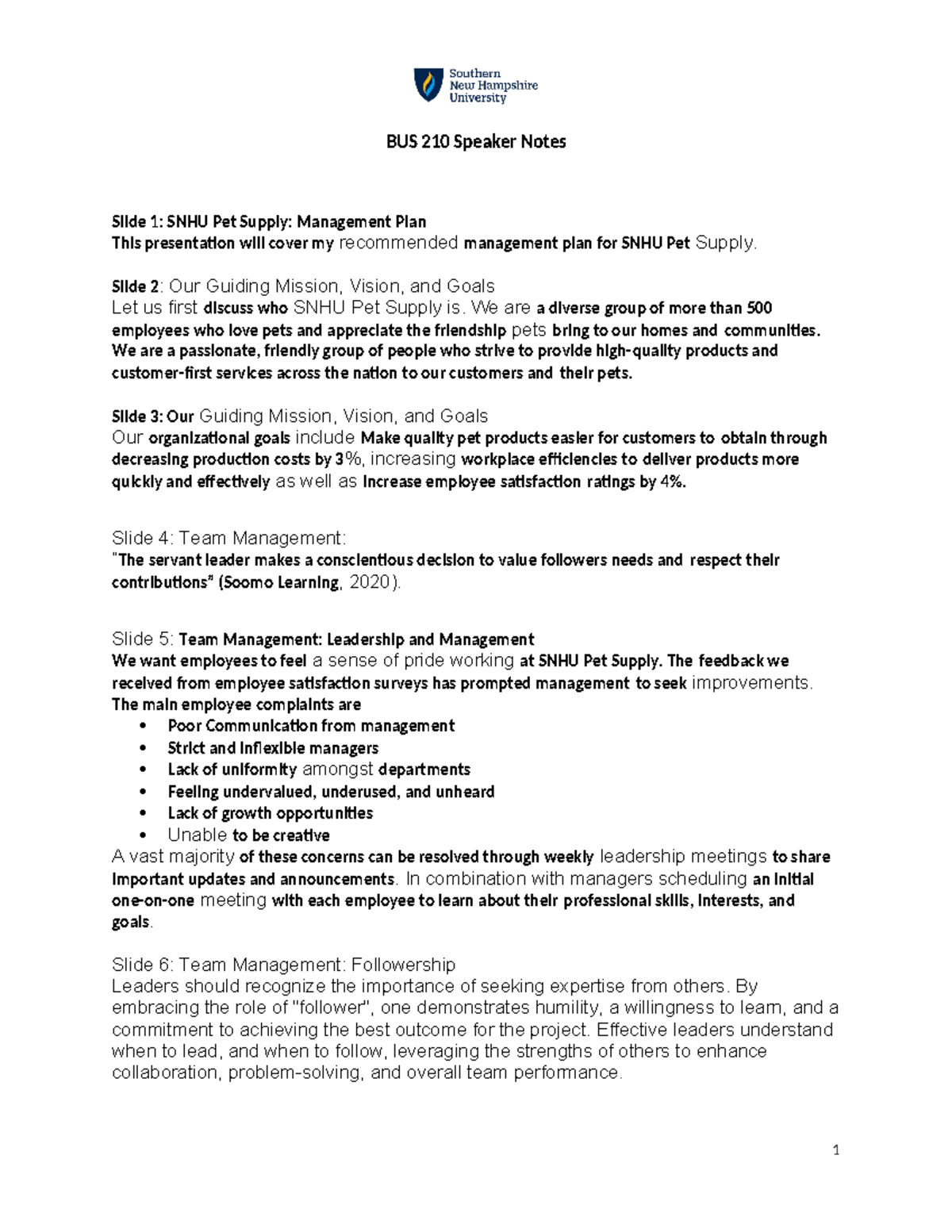 BUS 210 Module 7 Speaker Notes - BUS 210 Speaker Notes Slide 1: SNHU ...