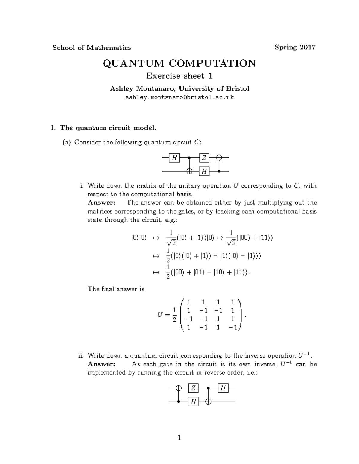 MATHM0023 2016-2017 Problem Sheet 1 - Solutions - Spring 2017 School of ...
