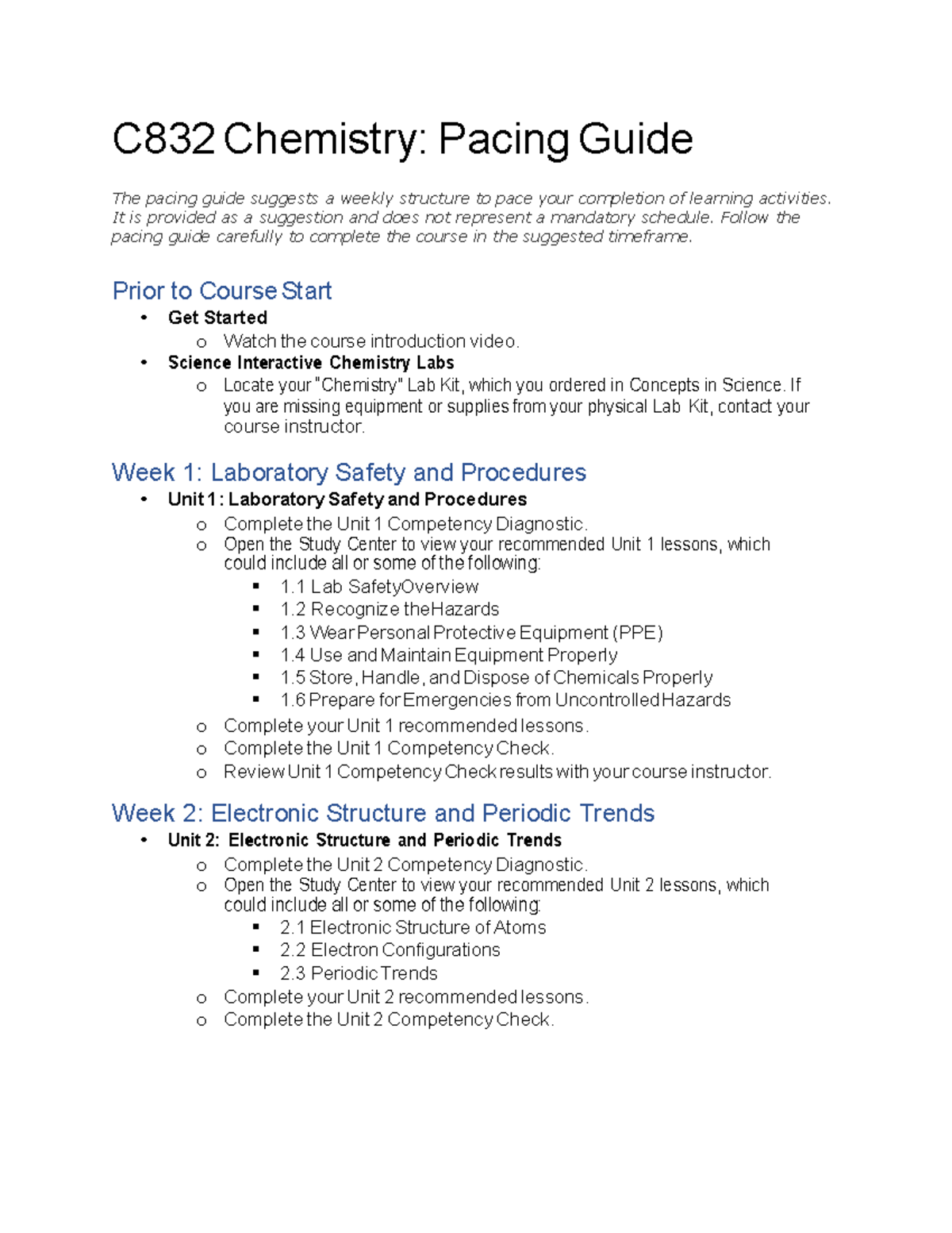 C832 pacing guide - C832 Chemistry: Pacing Guide The pacing guide ...