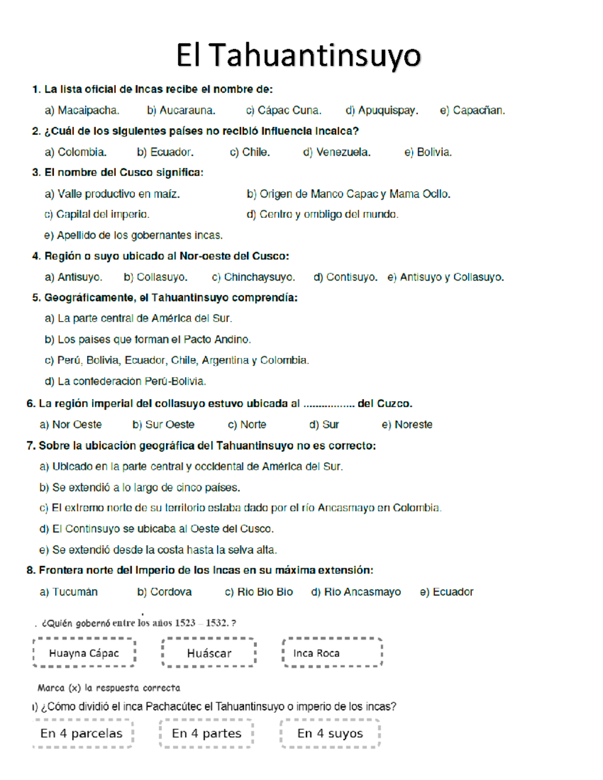 El Tahuantinsuyo prueba - HISTORIA DE LA CULTURA PERUANA - El ...