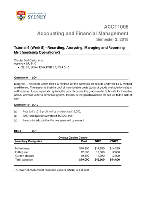 ACCT1006 Accounting and Financial Management - USyd - StuDocu
