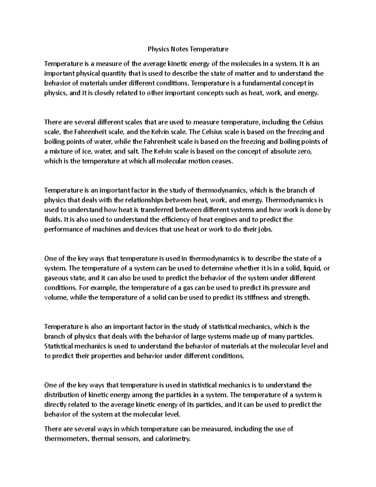 Physics Notes Temperature - Physics Notes Temperature Temperature is a ...