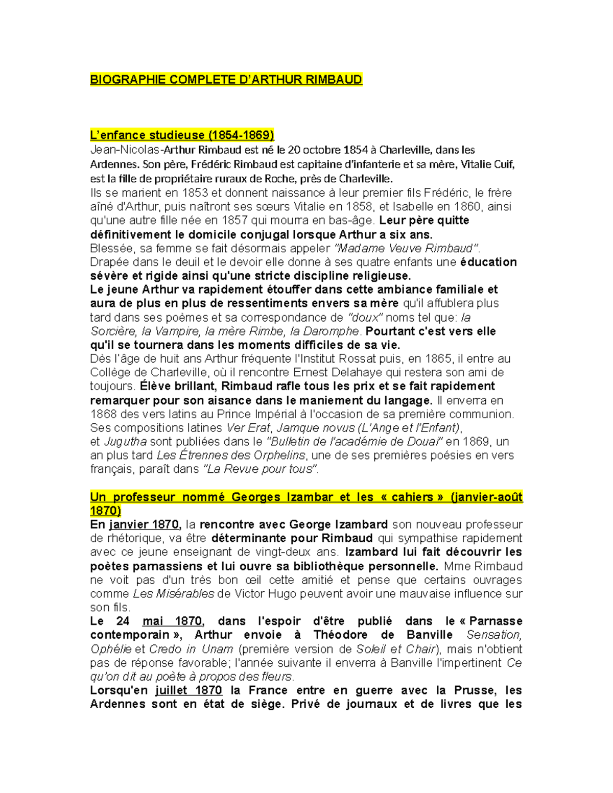 Biographie complete d Arthur Rimbaud - BIOGRAPHIE COMPLETE D’ARTHUR ...