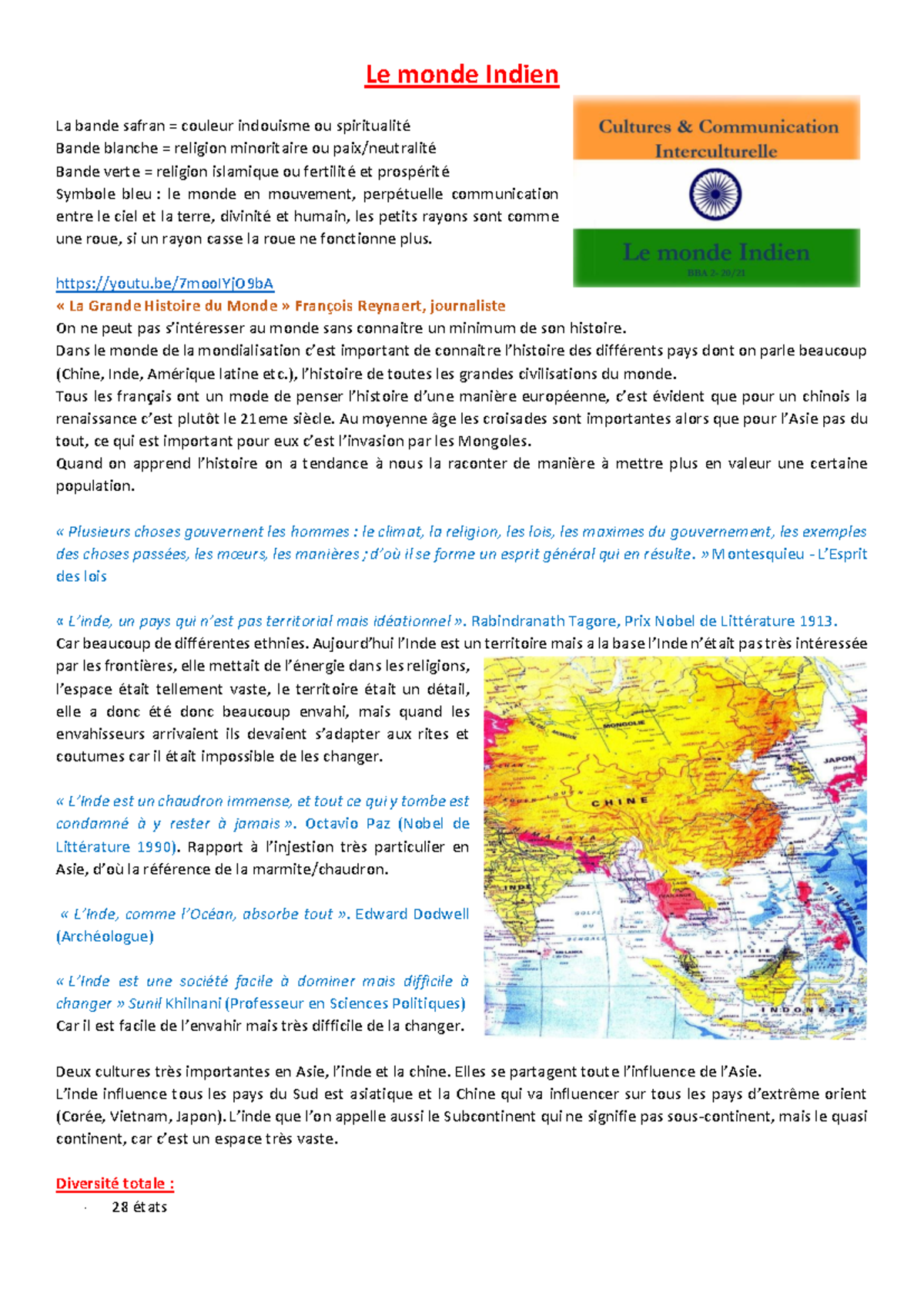 CCI Partie 1 Inde - fiches de cours - Le monde Indien La bande safran ...
