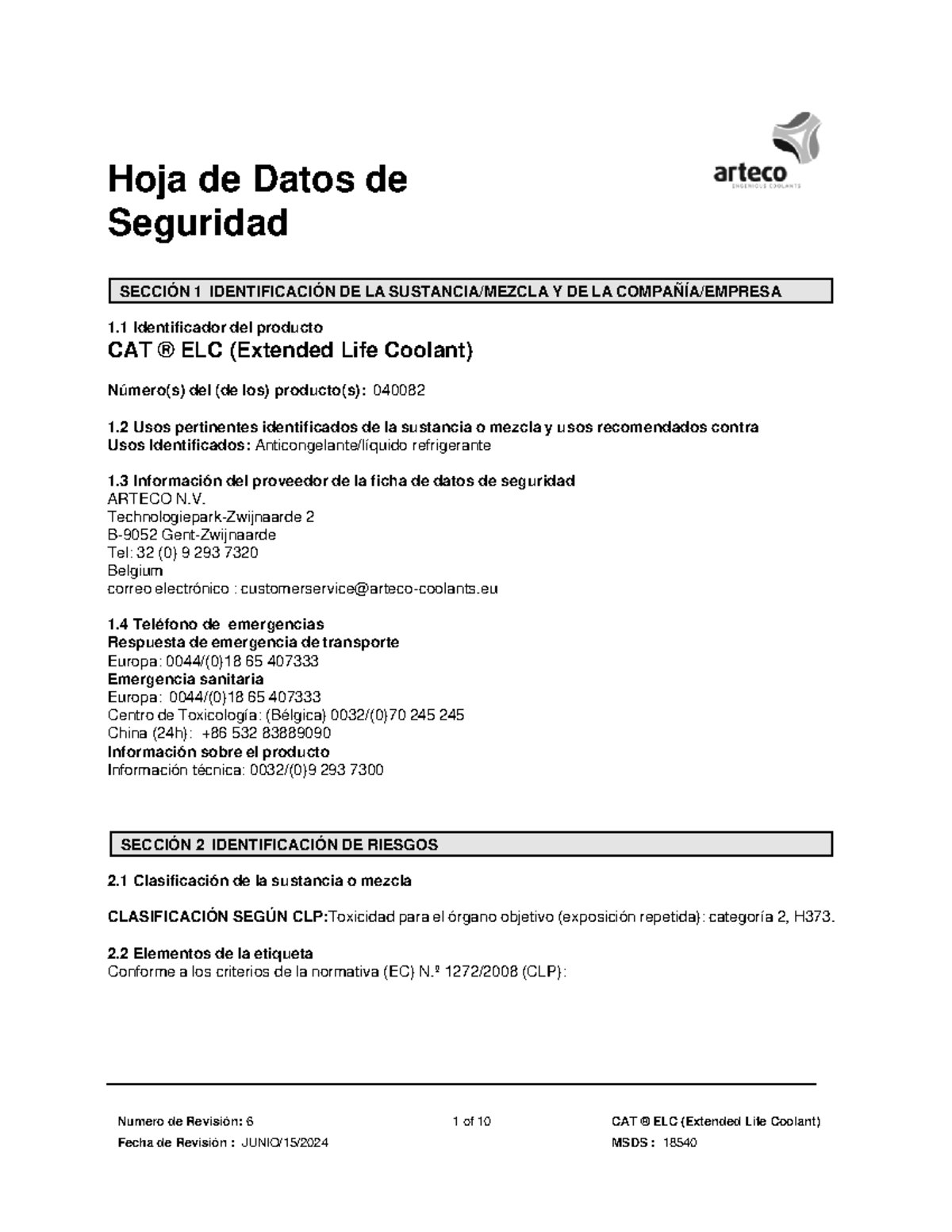 CAT ELC extended life coolant - Numero de Revisión: 6 1 of 10 CAT ® ELC ...