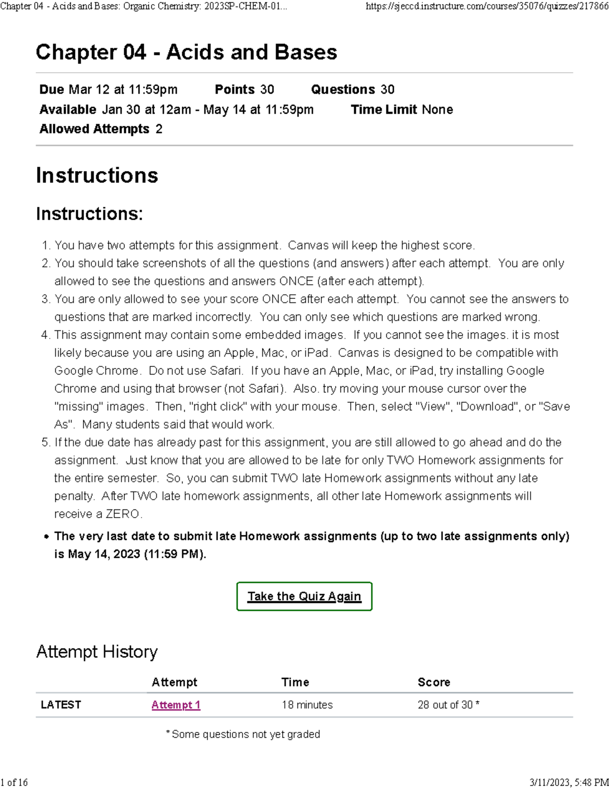 Chapter 04 - Acids and Bases Organic Chemistry 2023SP-CHEM-012A-201 ...