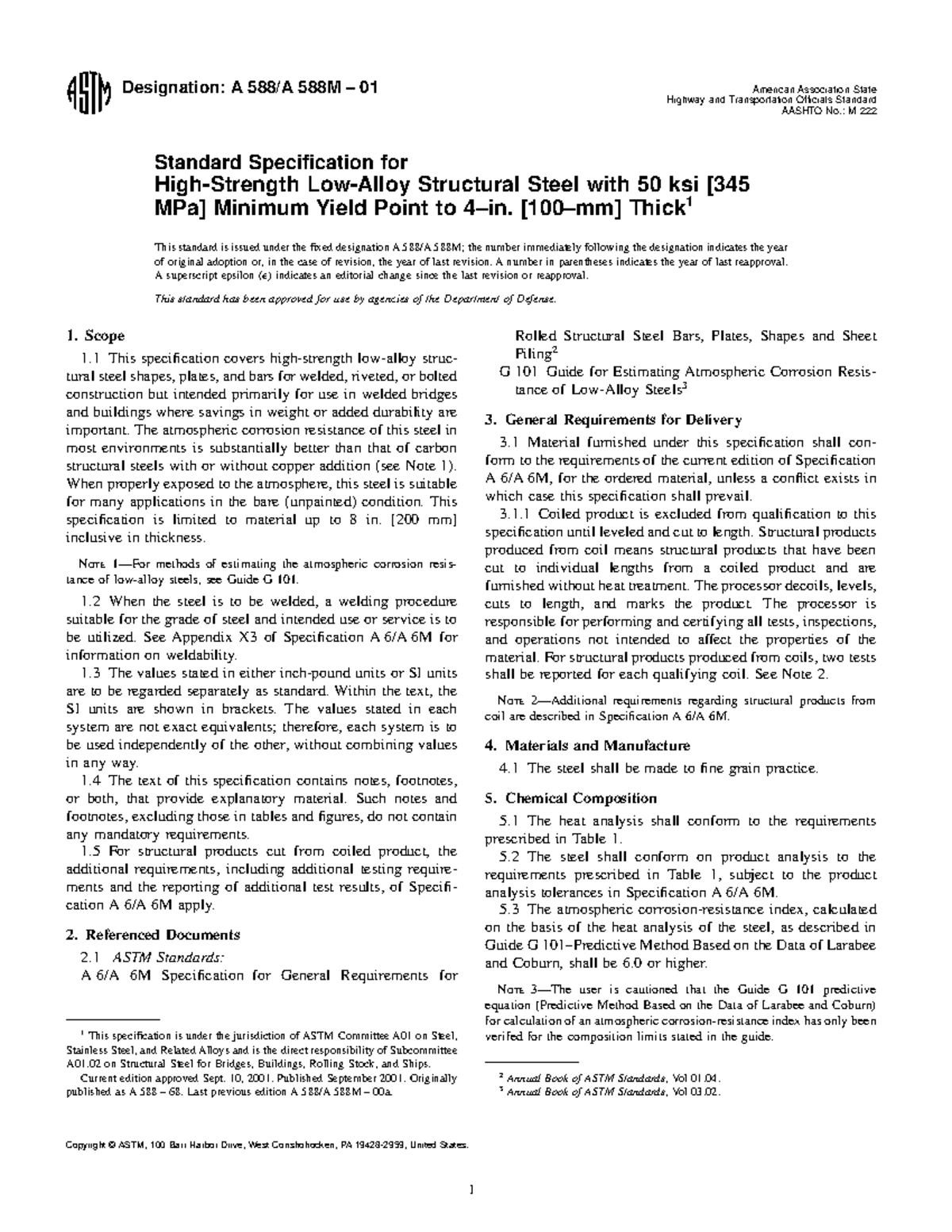 A588 - Designation: A 588/A 588M – 01 American Association State ...